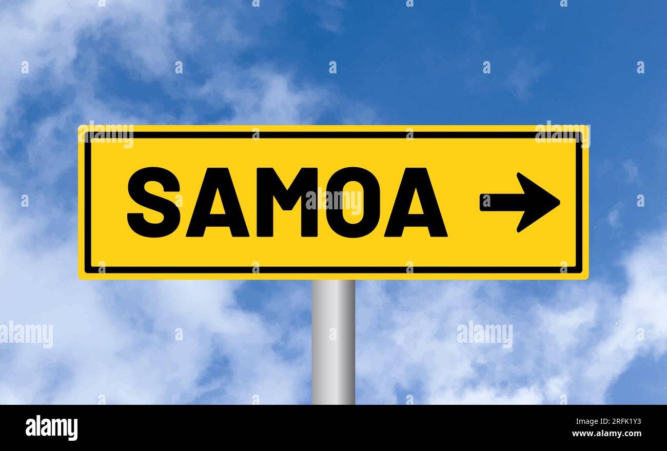 Samoa road sign on sky background Stock Photo - Alamy
