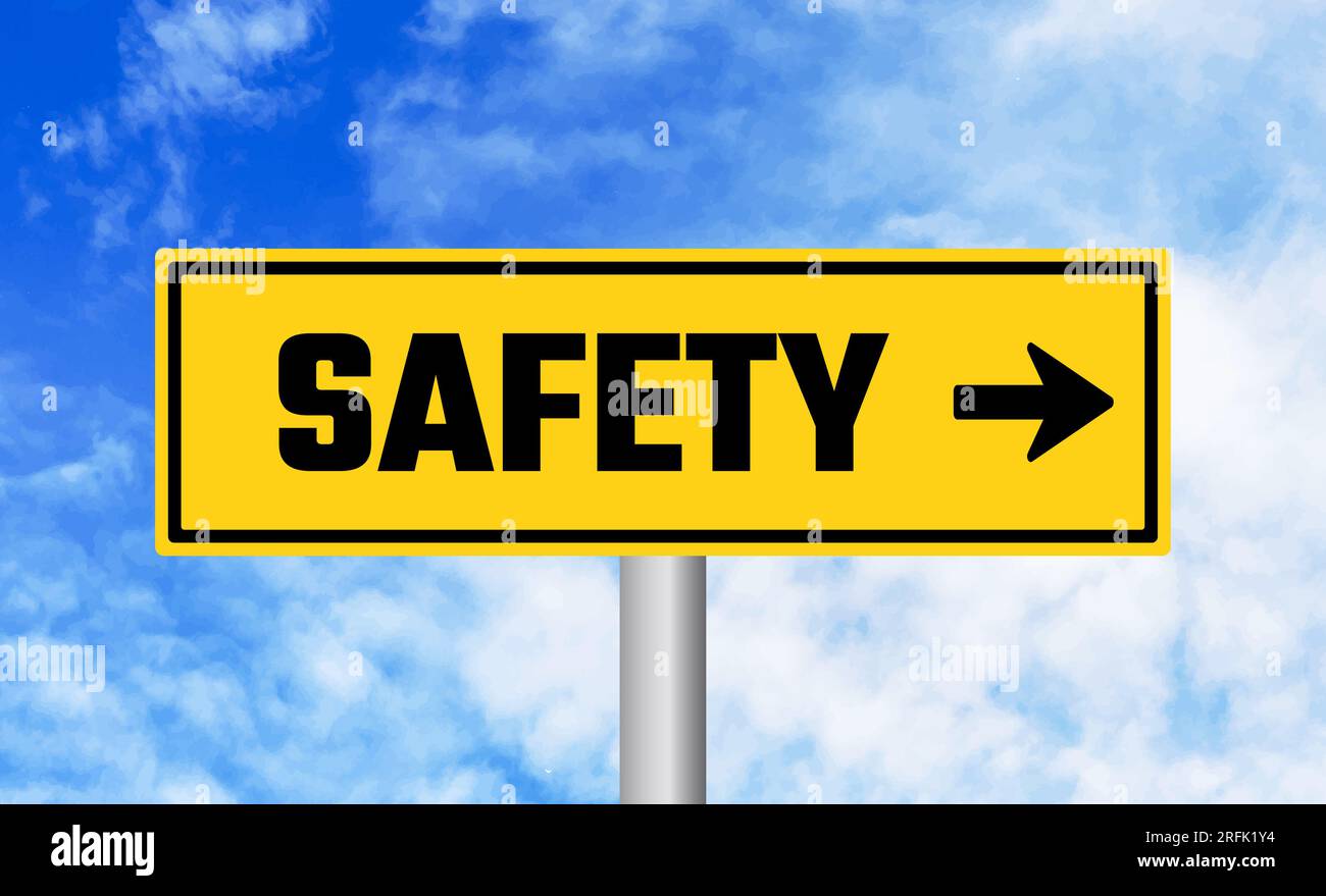 Safety road sign on blue sky background Stock Photo - Alamy