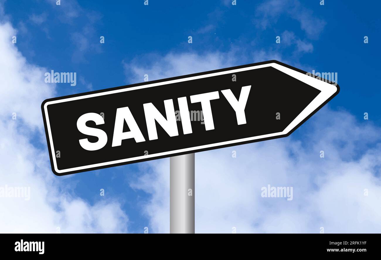 Sanity road sign on sky background Stock Photo - Alamy