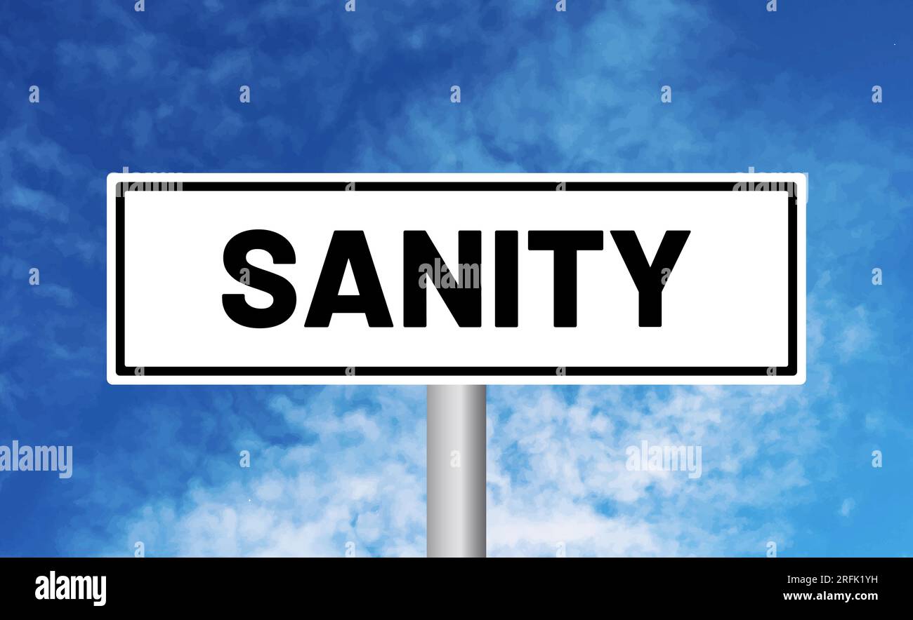 Sanity road sign on sky background Stock Photo - Alamy