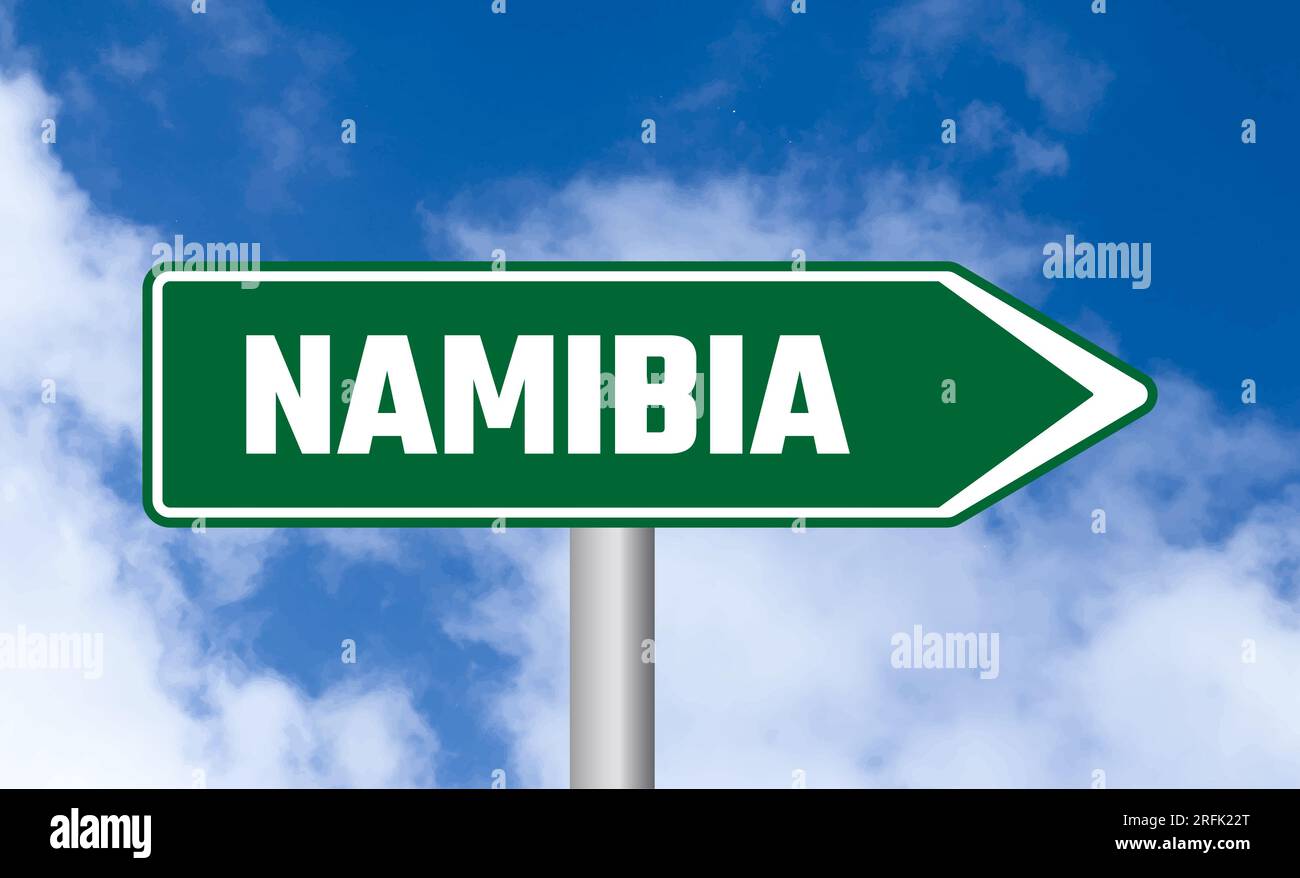 Namibia road sign on sky background Stock Photo - Alamy