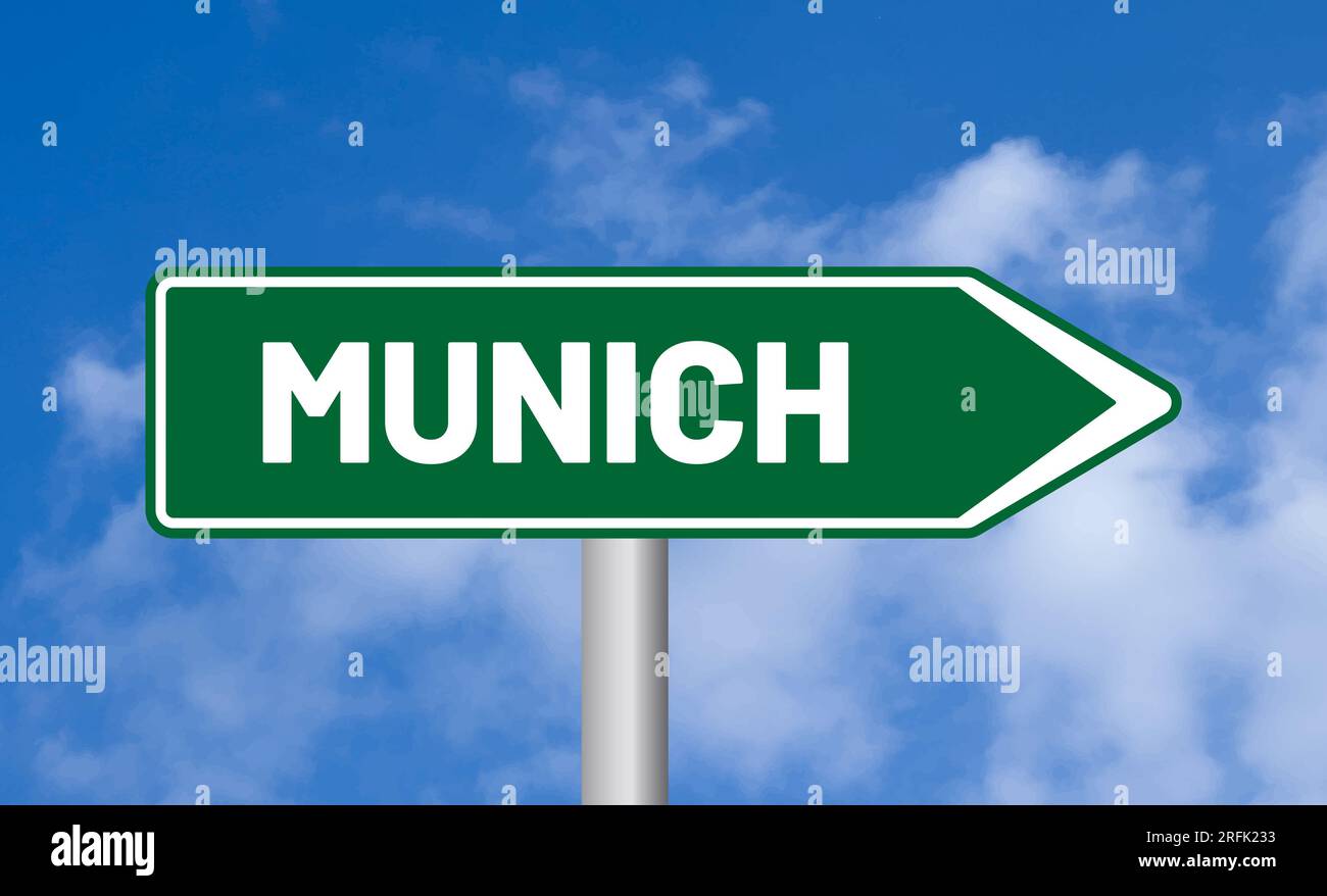 Munich road sign on blue sky background Stock Photo - Alamy