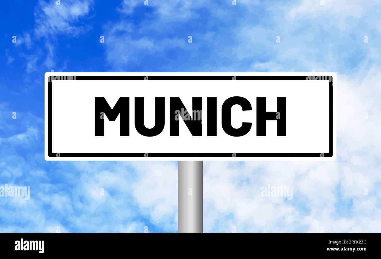 Munich road sign on blue sky background Stock Photo - Alamy