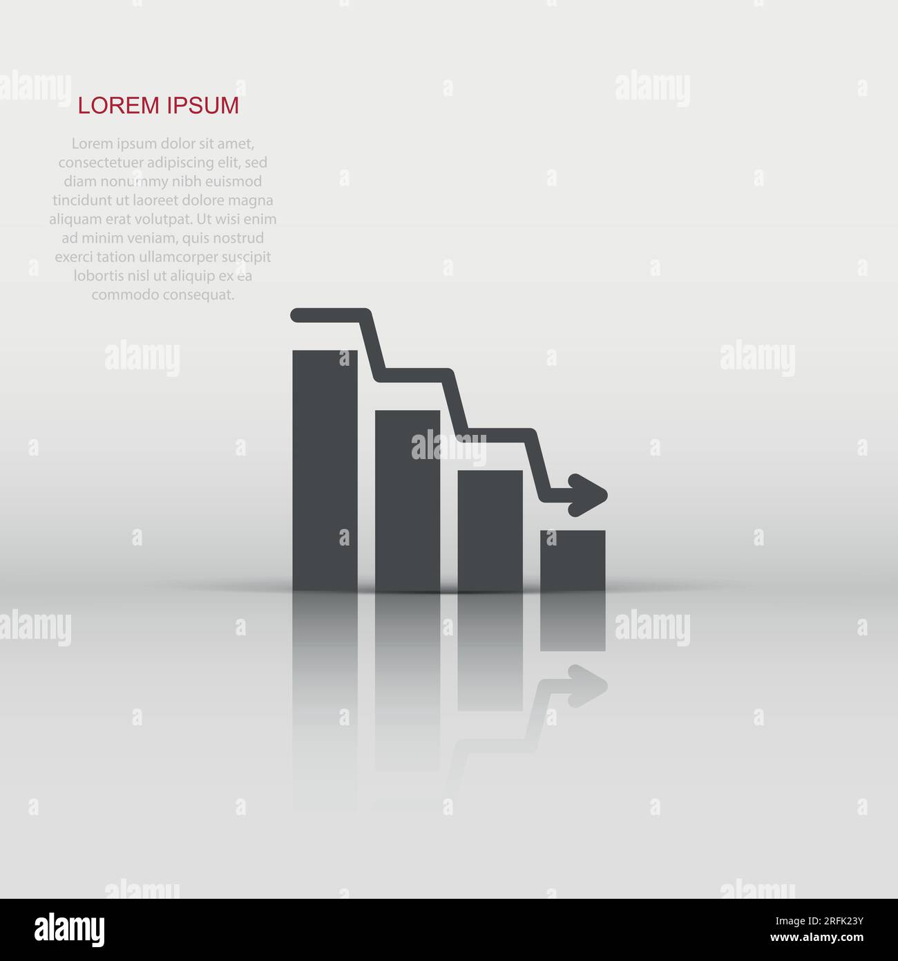 Market trend icon in flat style. Decline arrow with magnifier vector illustration on white ...