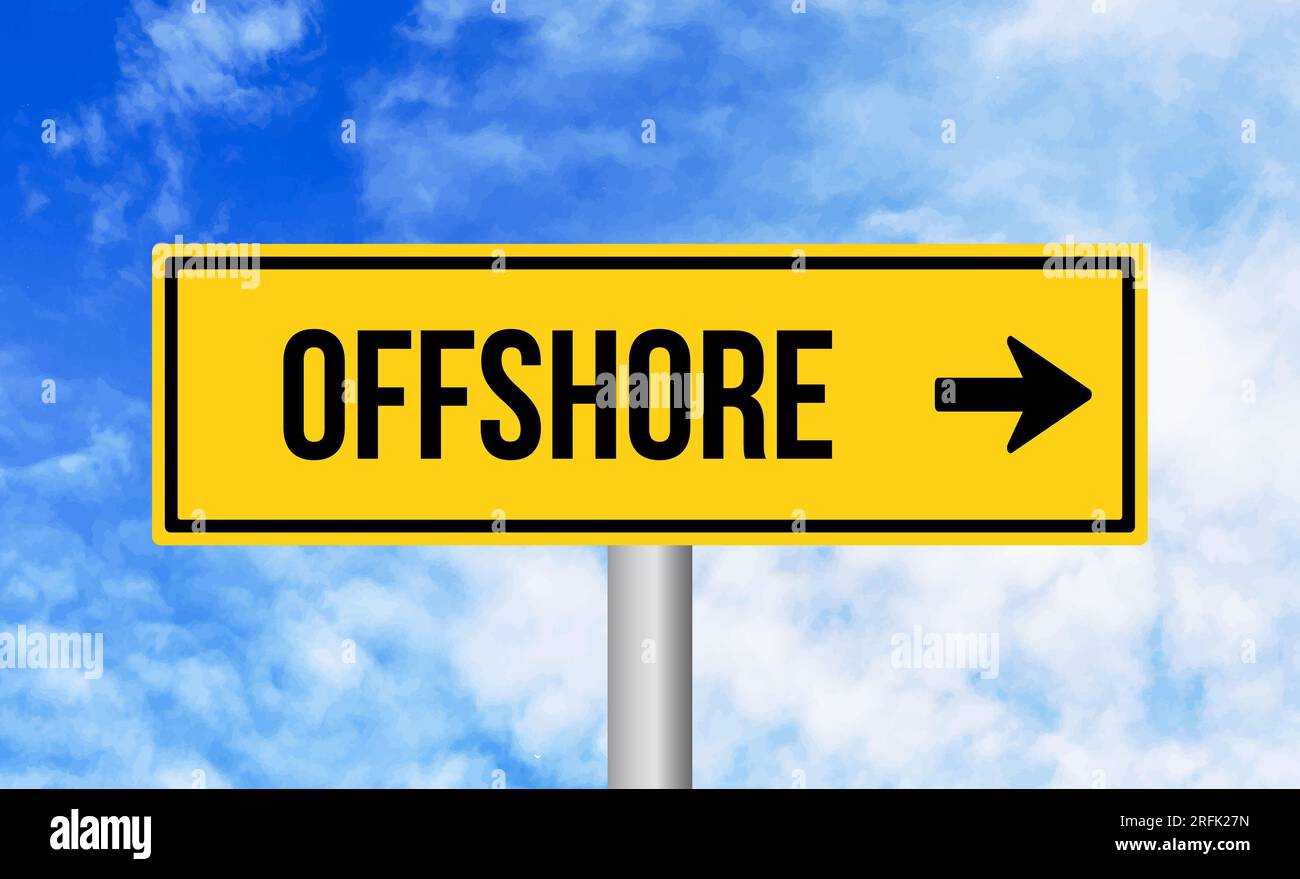 Offshore road sign on sky background Stock Photo - Alamy
