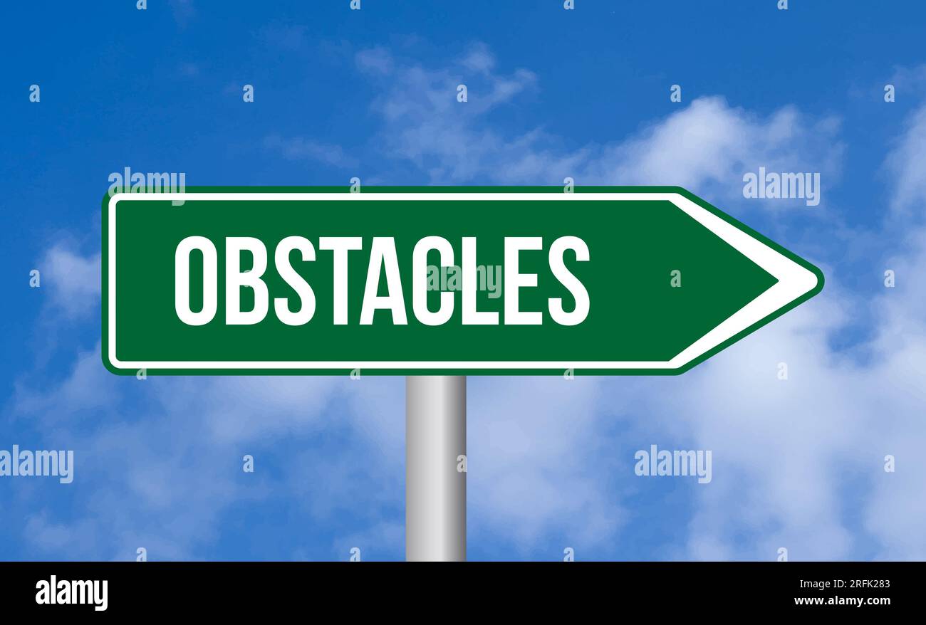 Obstacles road sign on blue sky background Stock Photo - Alamy