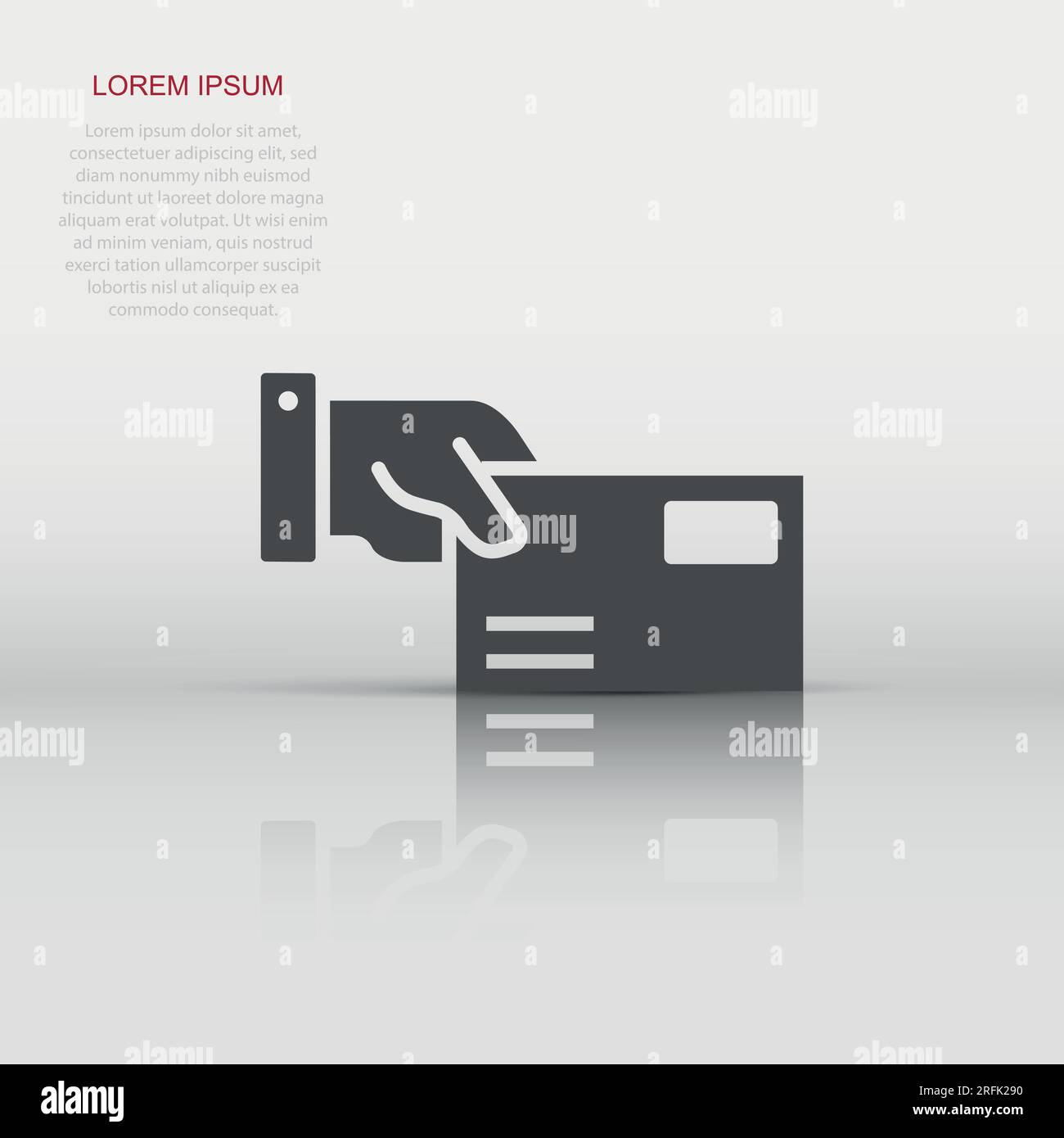 Hand with envelope icon in flat style. Mail letter delivery vector ...