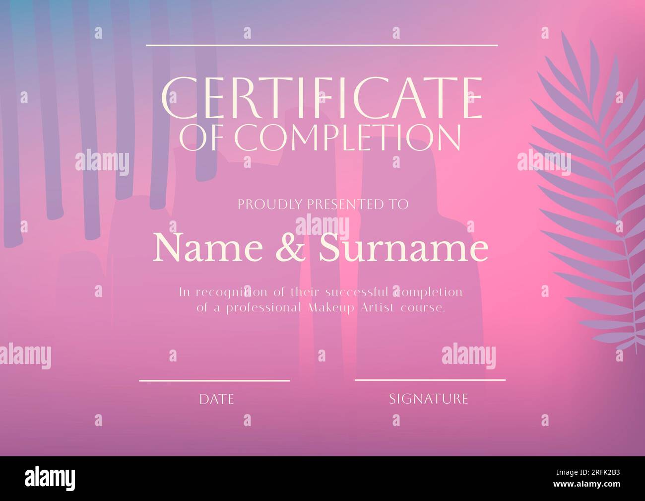Composition of certificate of completion text with copy space on pink ...