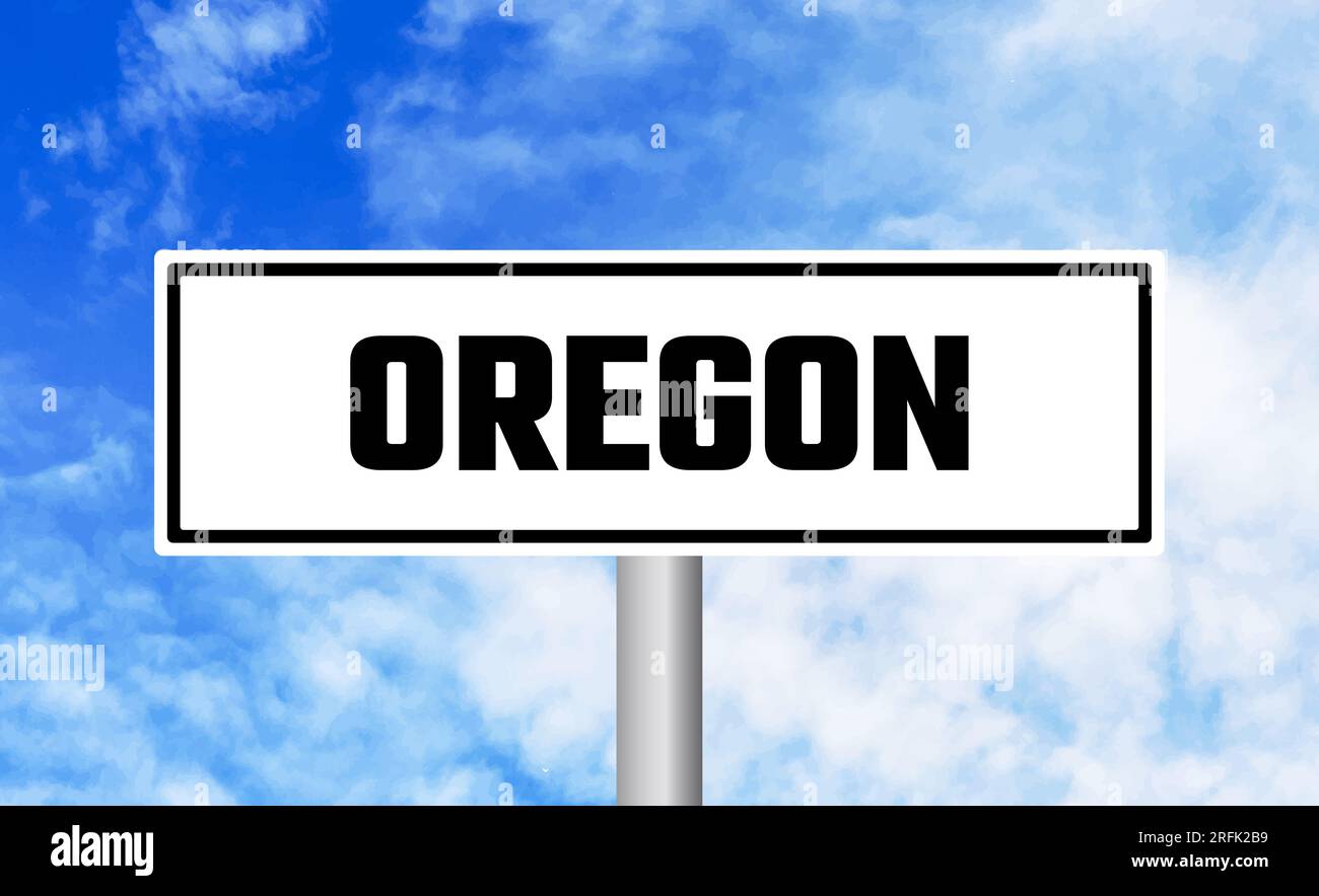 Oregon road sign on sky background Stock Photo - Alamy