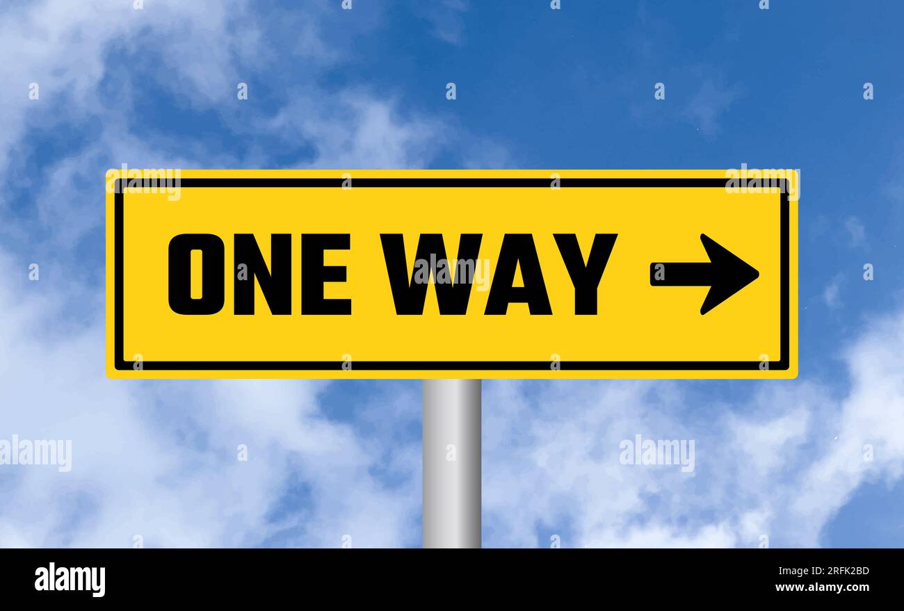One way road sign on cloudy sky background Stock Photo - Alamy