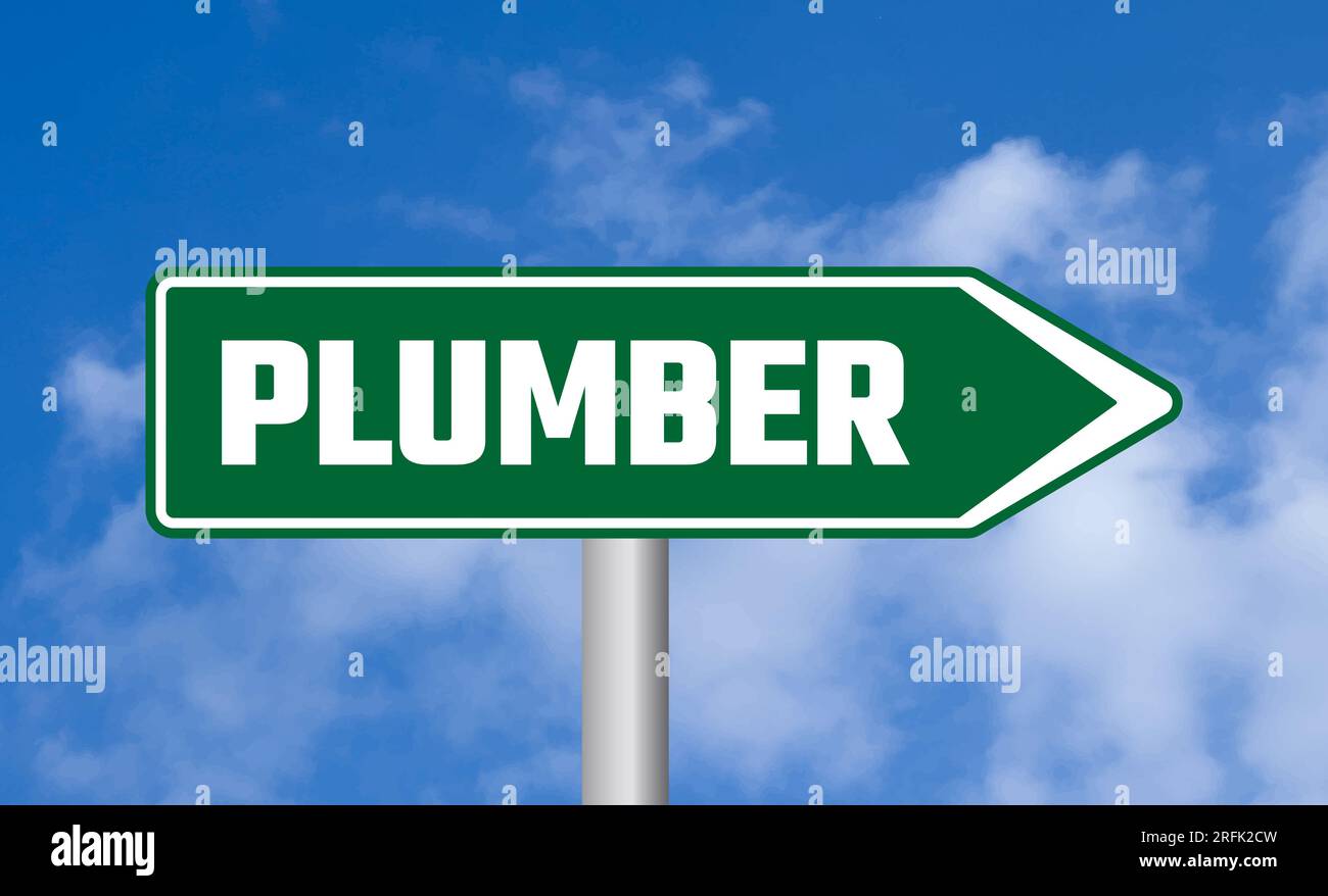 Plumber road sign on cloudy sky background Stock Photo - Alamy
