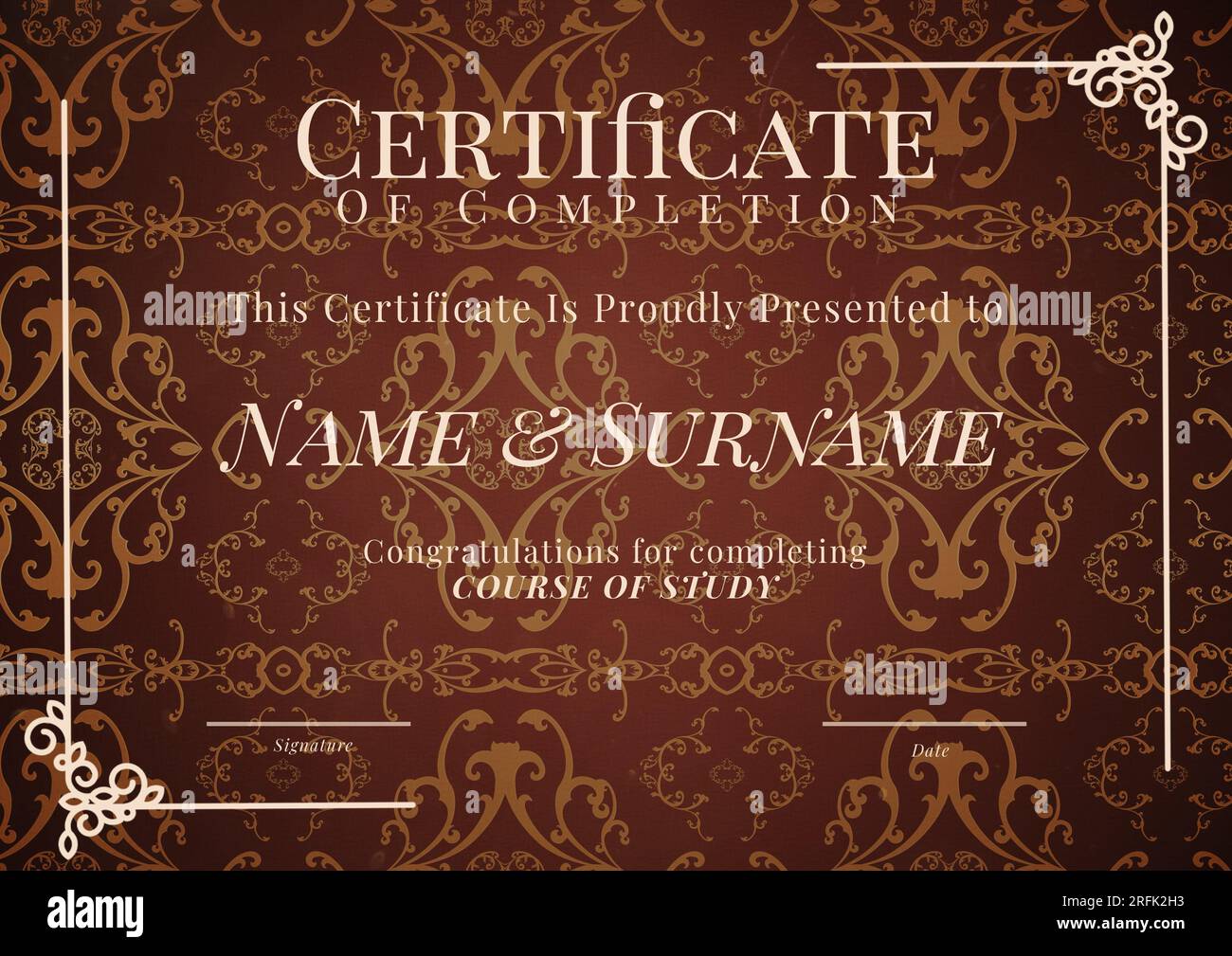 Composition of certificate of completion text with copy space on ...