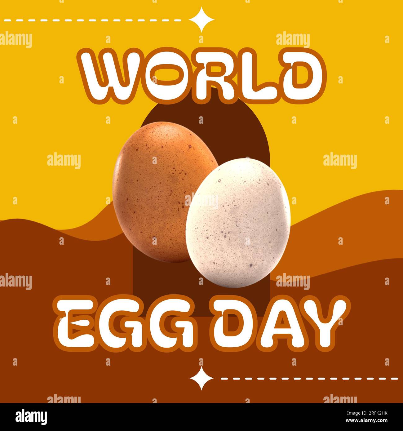 Illustration of brown and white eggs with world egg day text on yellow ...