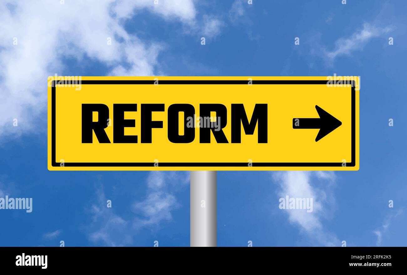 Reform road sign on blue sky background Stock Photo - Alamy