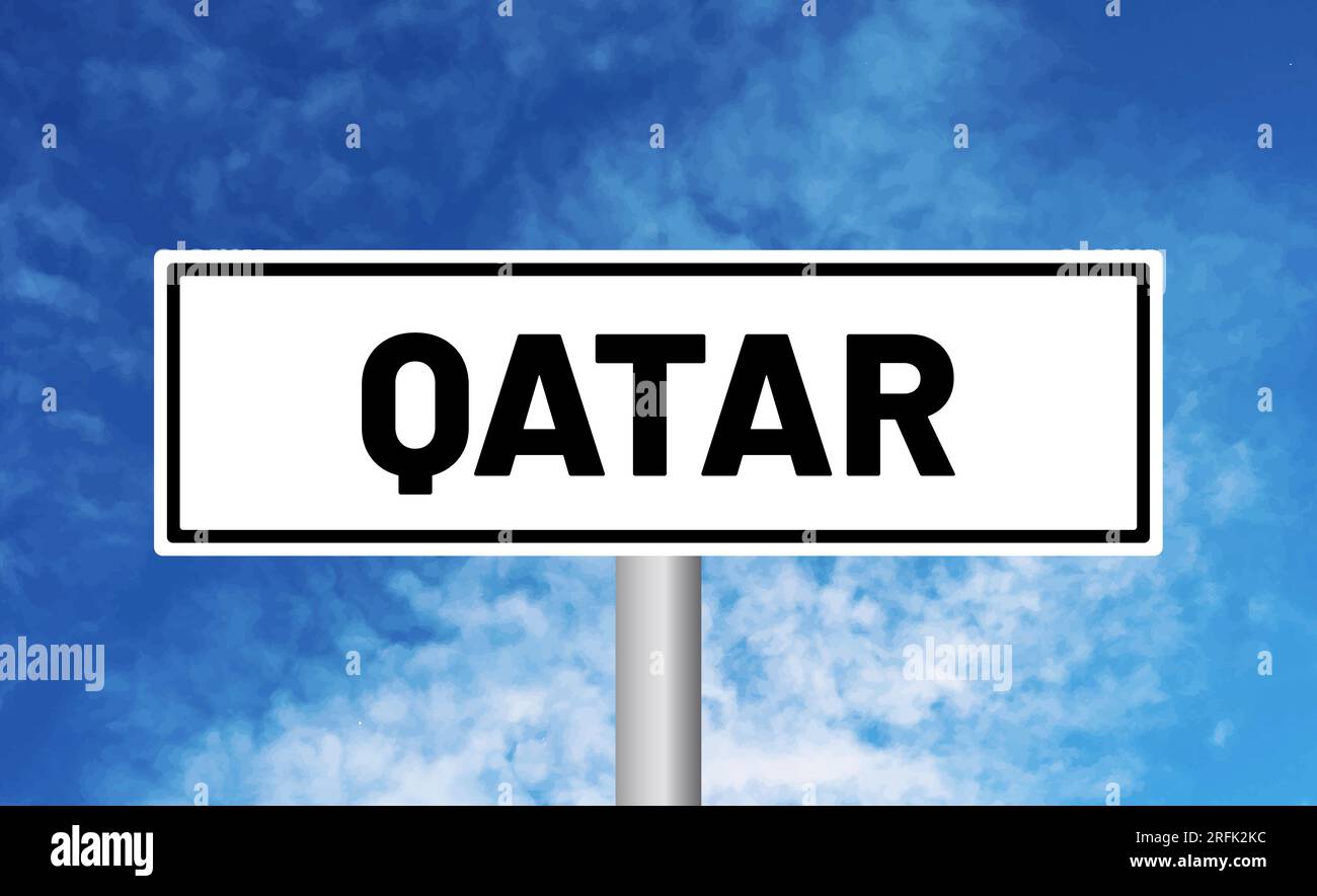 Qatar road sign on cloudy sky background Stock Photo - Alamy
