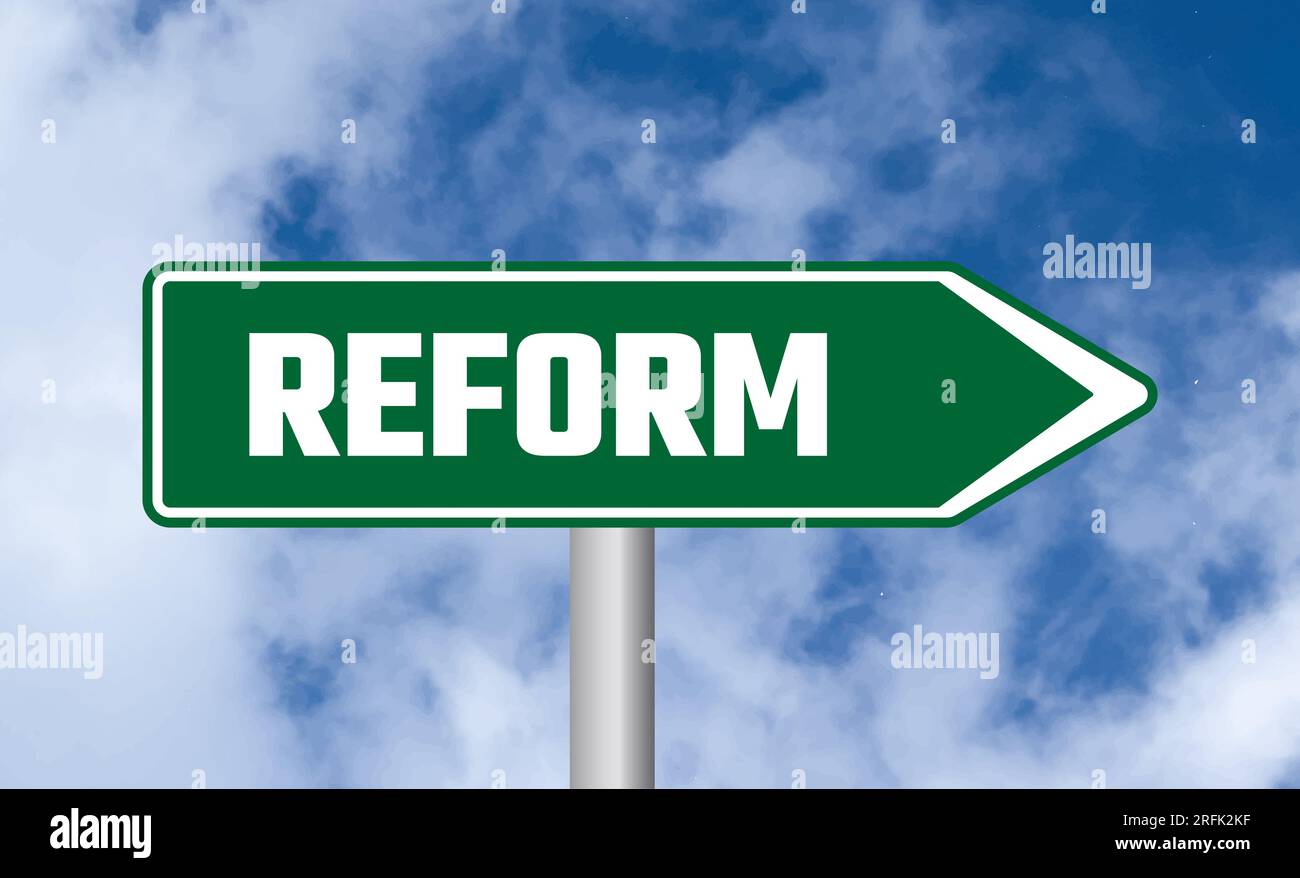 Reform road sign on blue sky background Stock Photo - Alamy