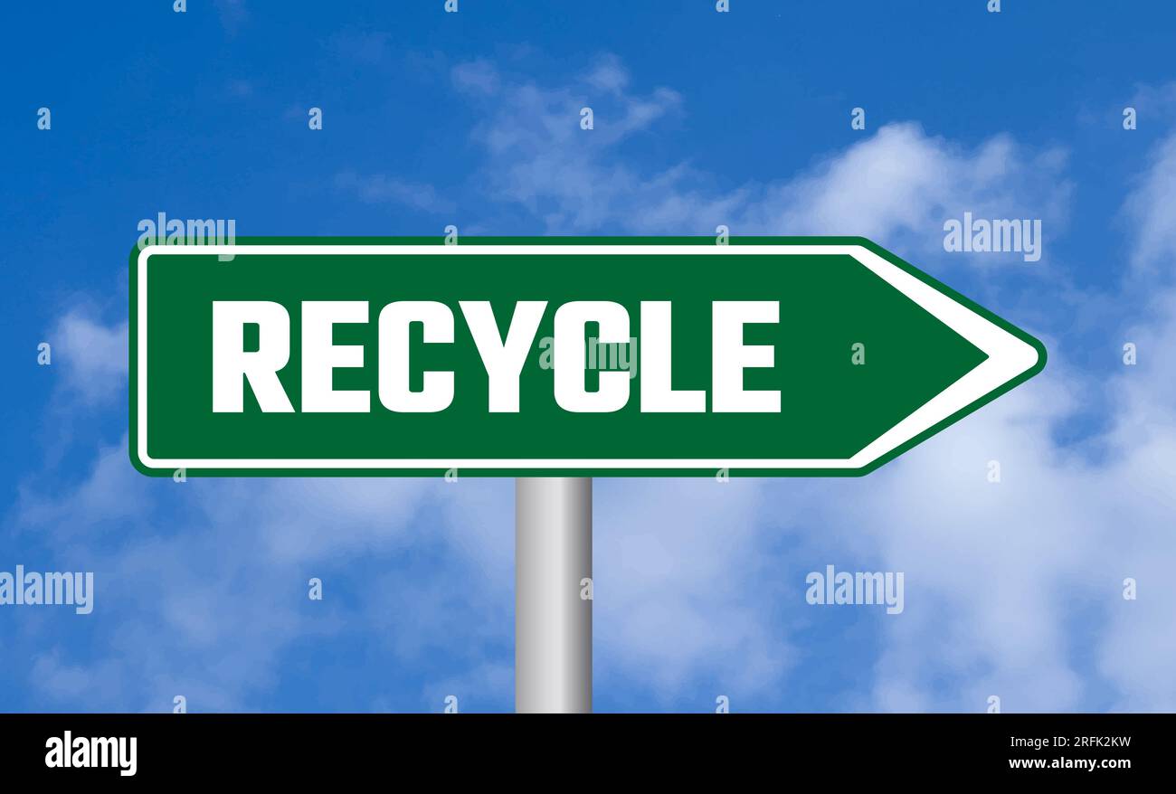 Recycle road sign on sky background Stock Photo - Alamy