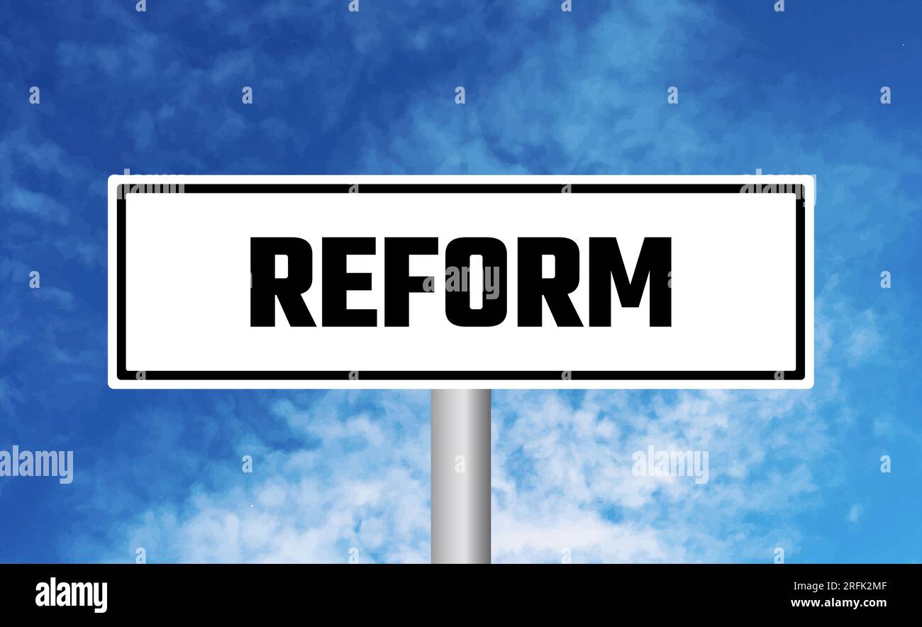 Reform road sign on blue sky background Stock Photo - Alamy