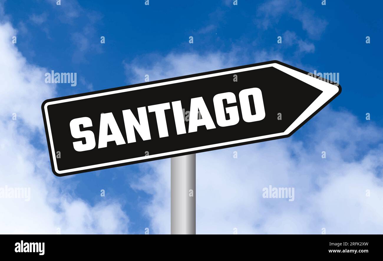 Santiago road sign on sky background Stock Photo - Alamy