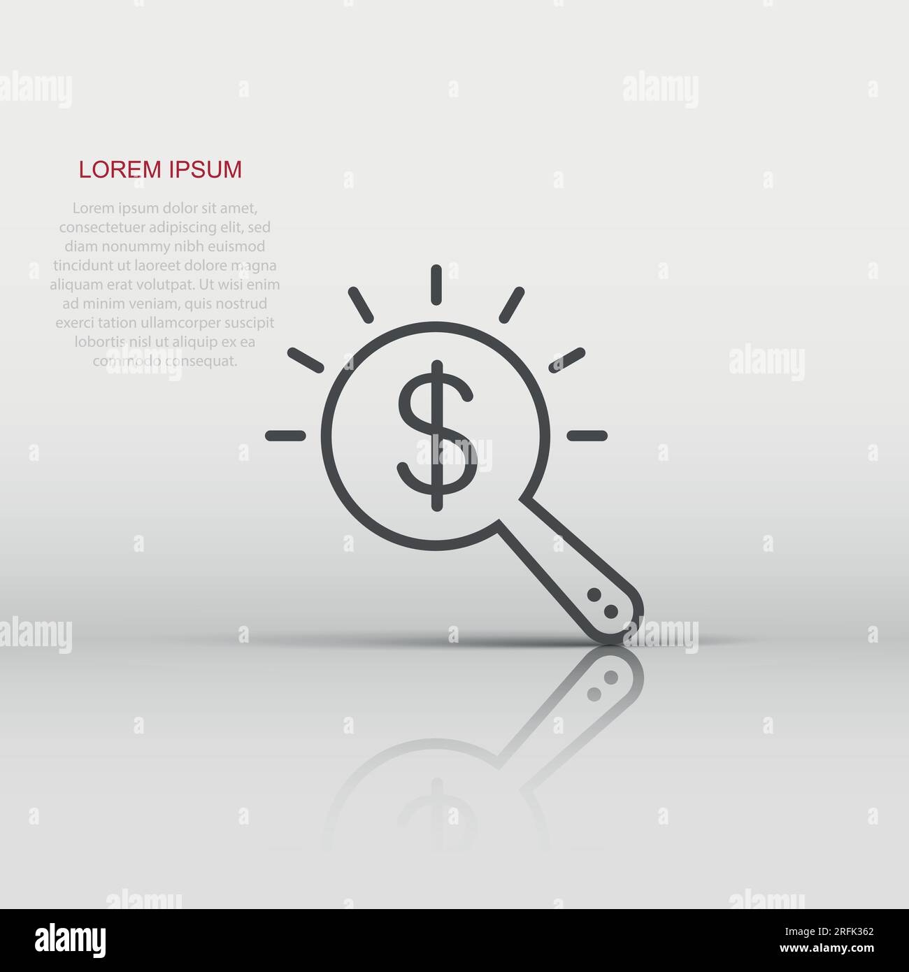 Magnifier glass with money icon in flat style. Dollar search vector ...