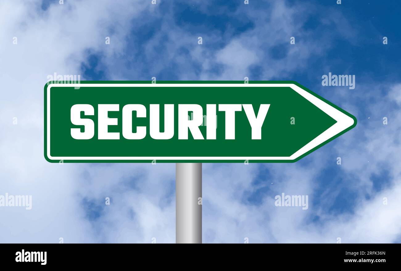 Security road sign on sky background Stock Photo - Alamy