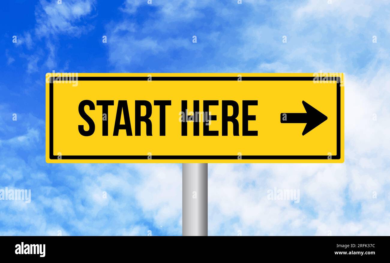 Start here road sign on sky background Stock Photo - Alamy