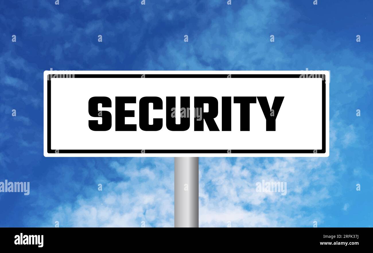 Security road sign on sky background Stock Photo - Alamy