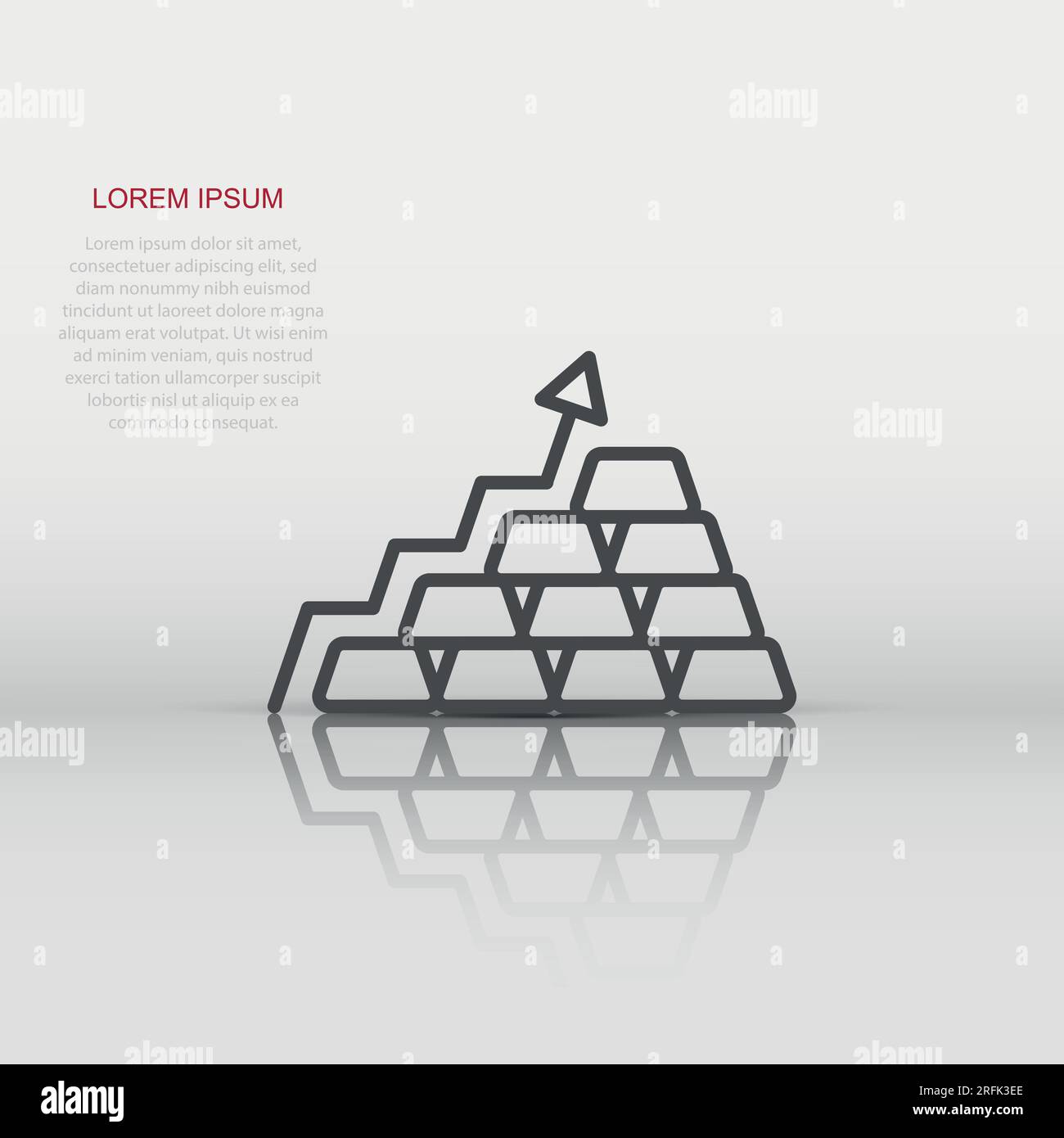 Gold stack price increase icon in flat style. Silver brick diagram ...