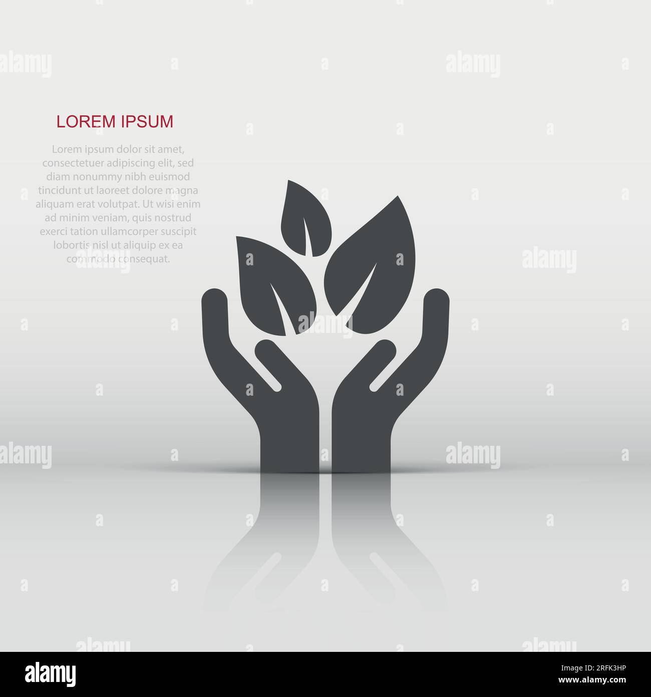 Hand with plant icon in flat style. Flower sprout vector illustration ...