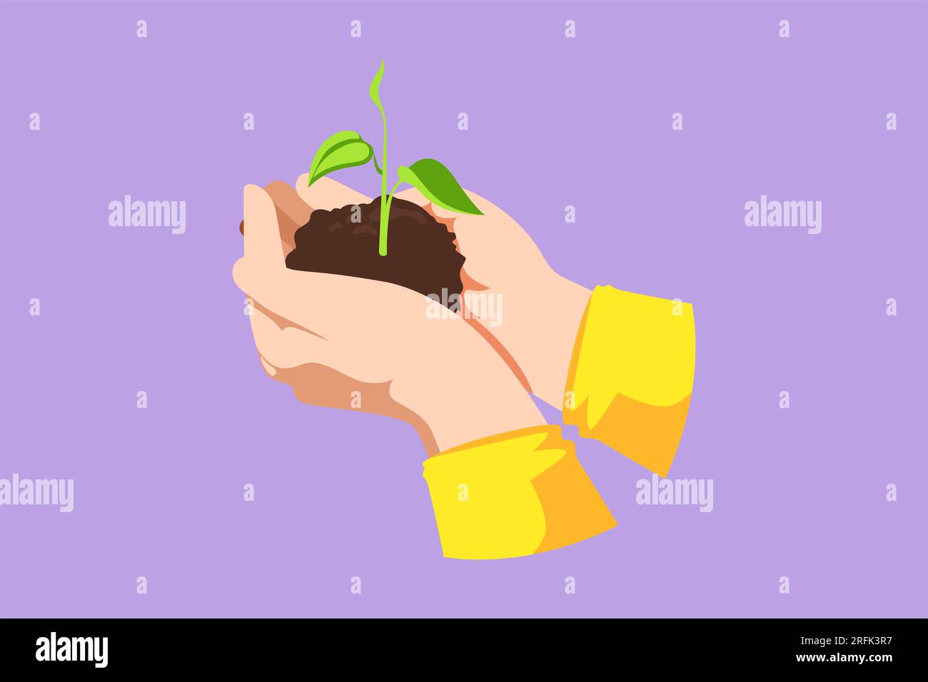 Cartoon flat style drawing hands of the farmer are planting the ...