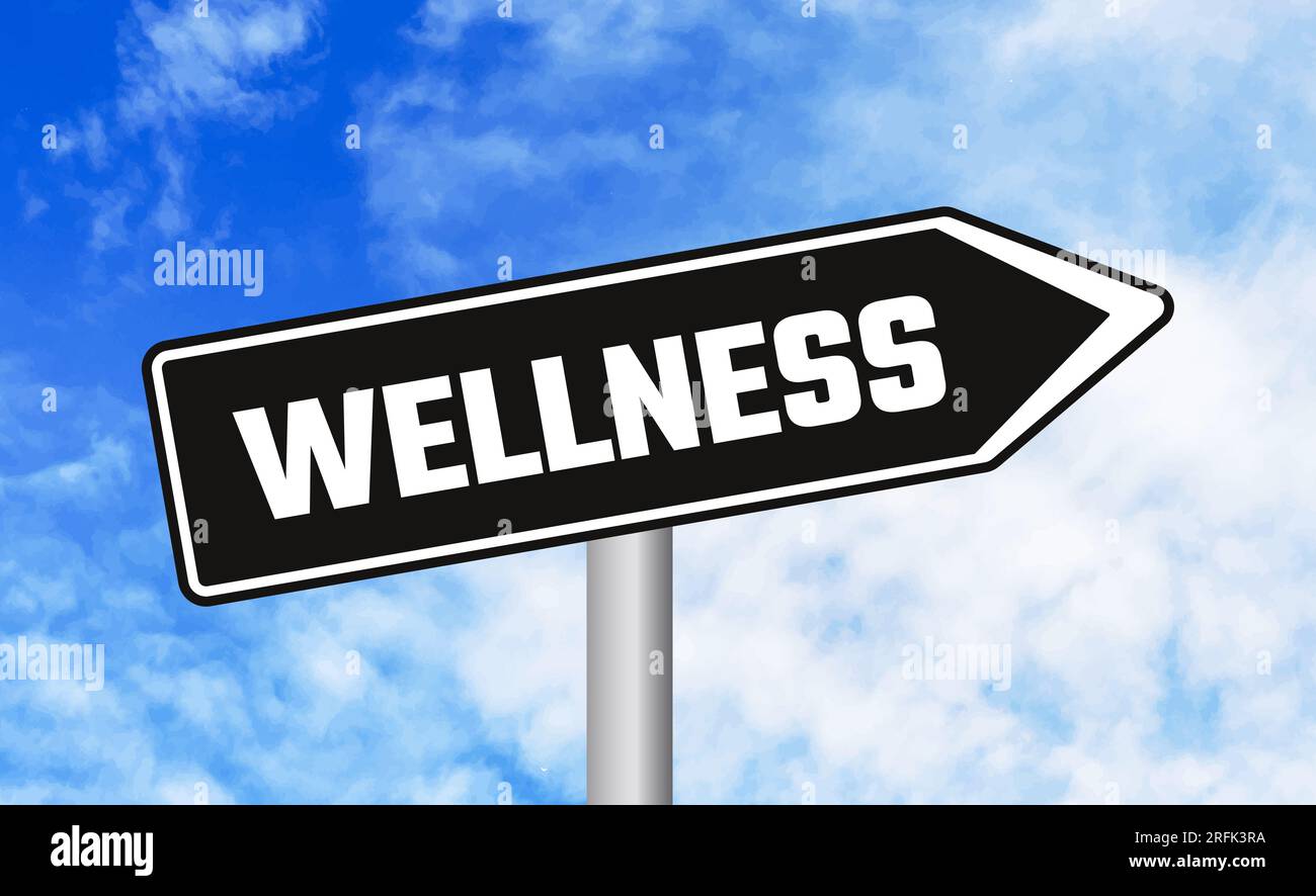 Wellness road sign on sky background Stock Photo - Alamy