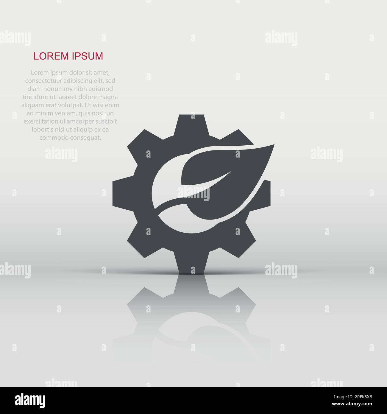 Leaf and gear icon in flat style. Cog with plant vector illustration on ...
