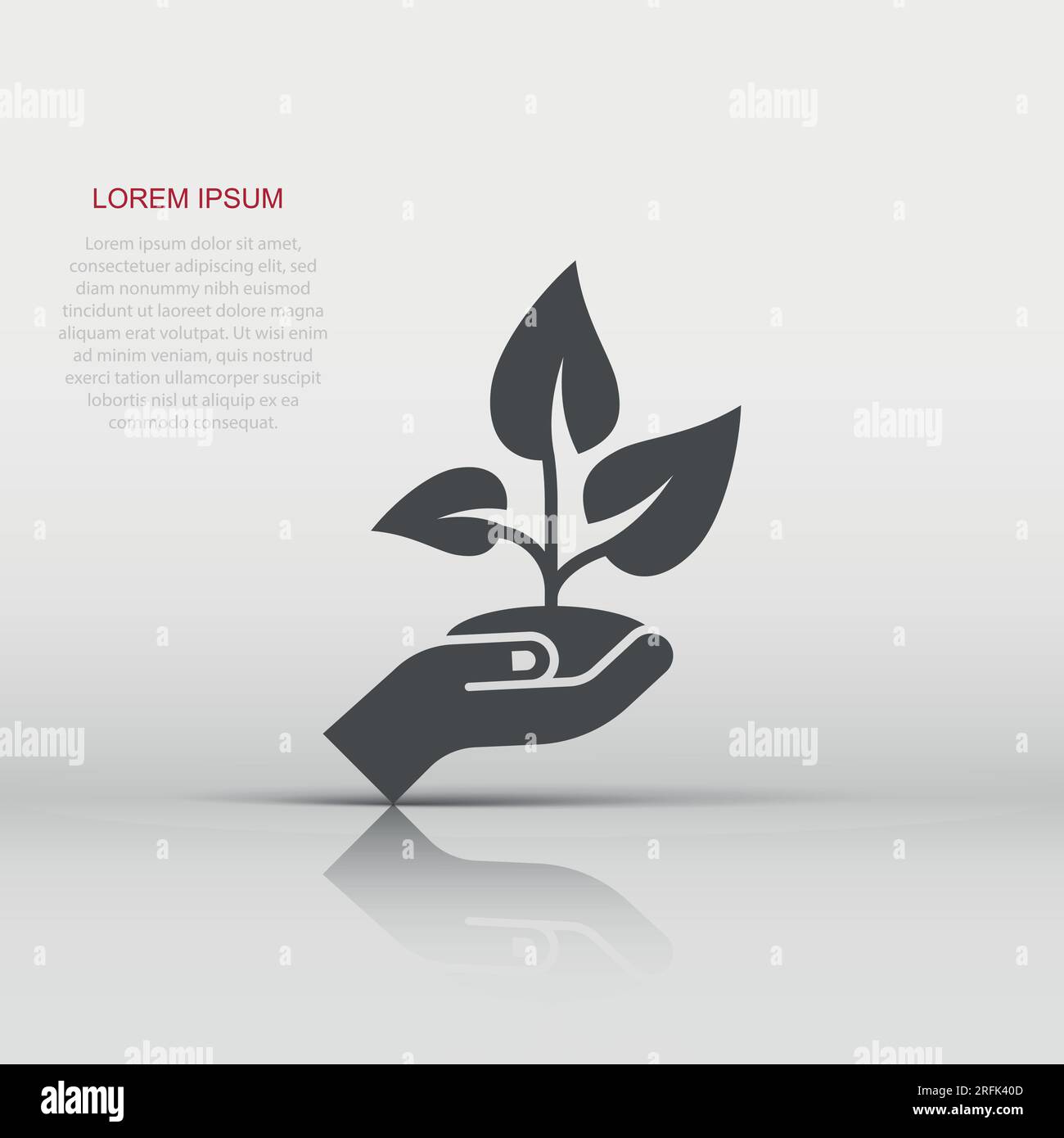 Hand with plant icon in flat style. Flower sprout vector illustration ...