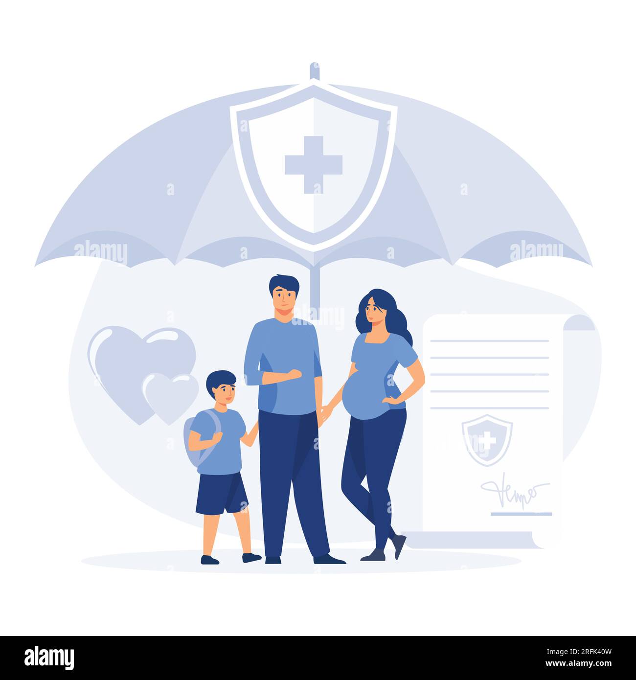 Health and life insurance concept, Family standing under insurance ...