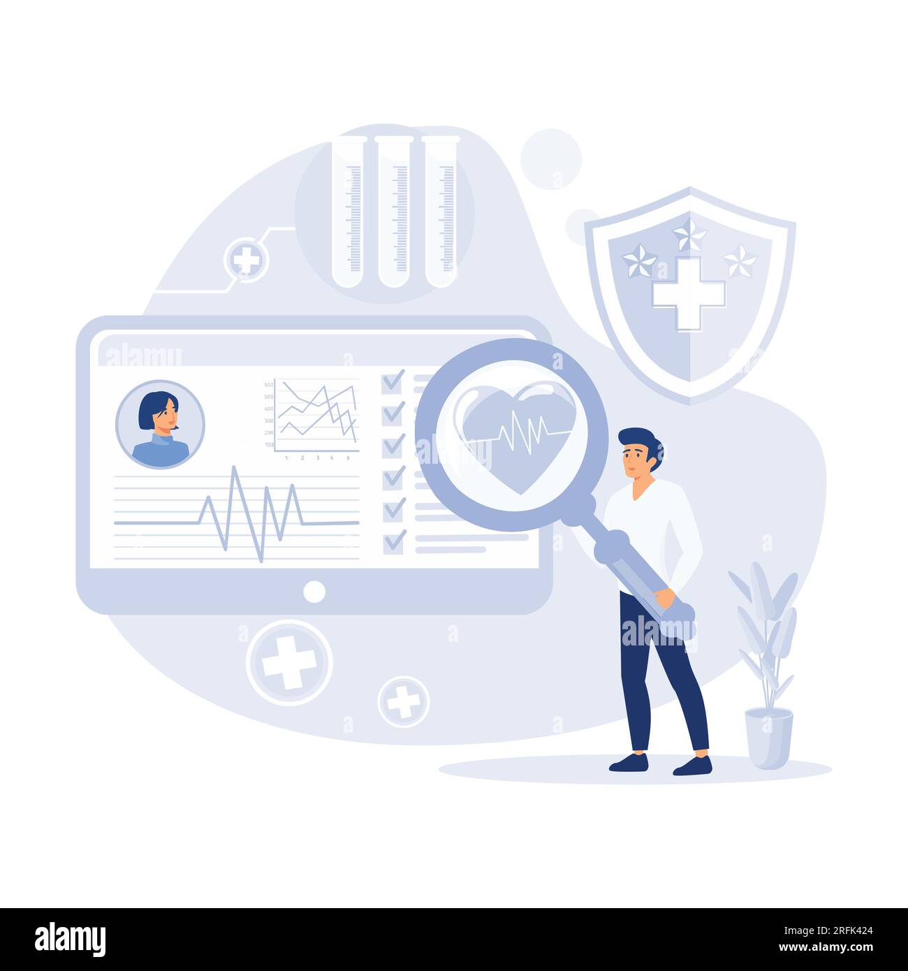 Concept of medical record, Tablet with patient's photo, cardiogram and ...