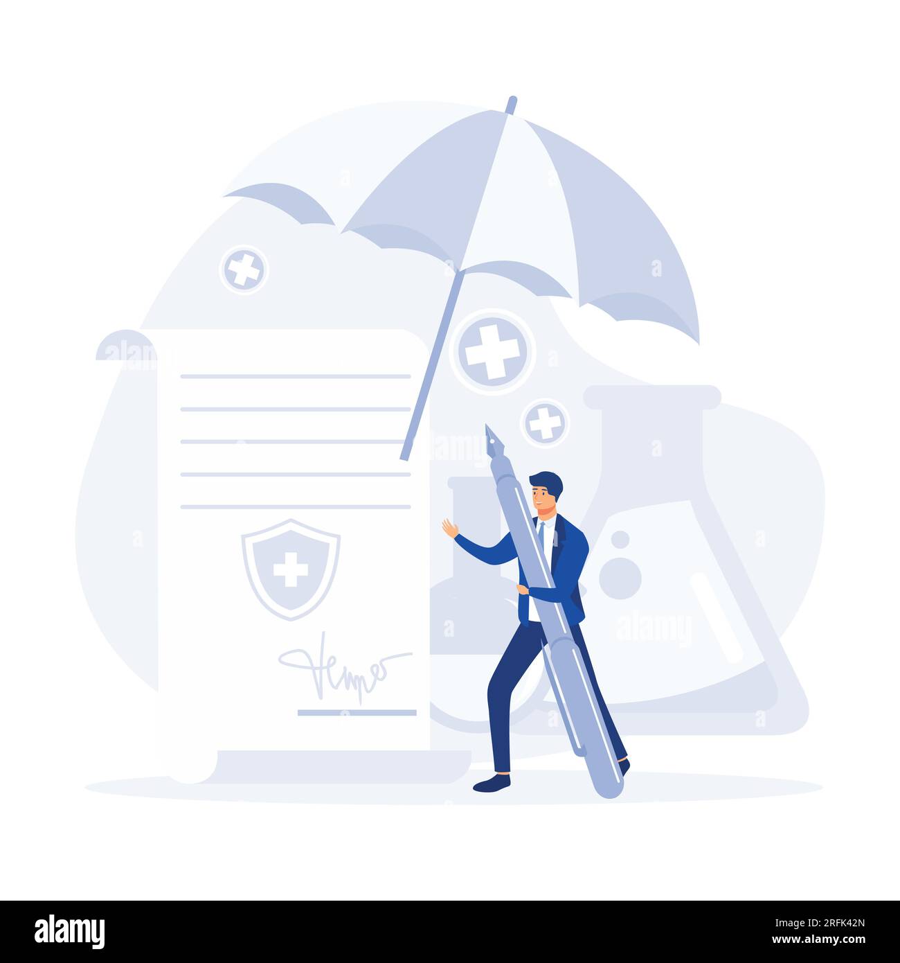 Man fills out health insurance. Health insurance concept, flat vector ...