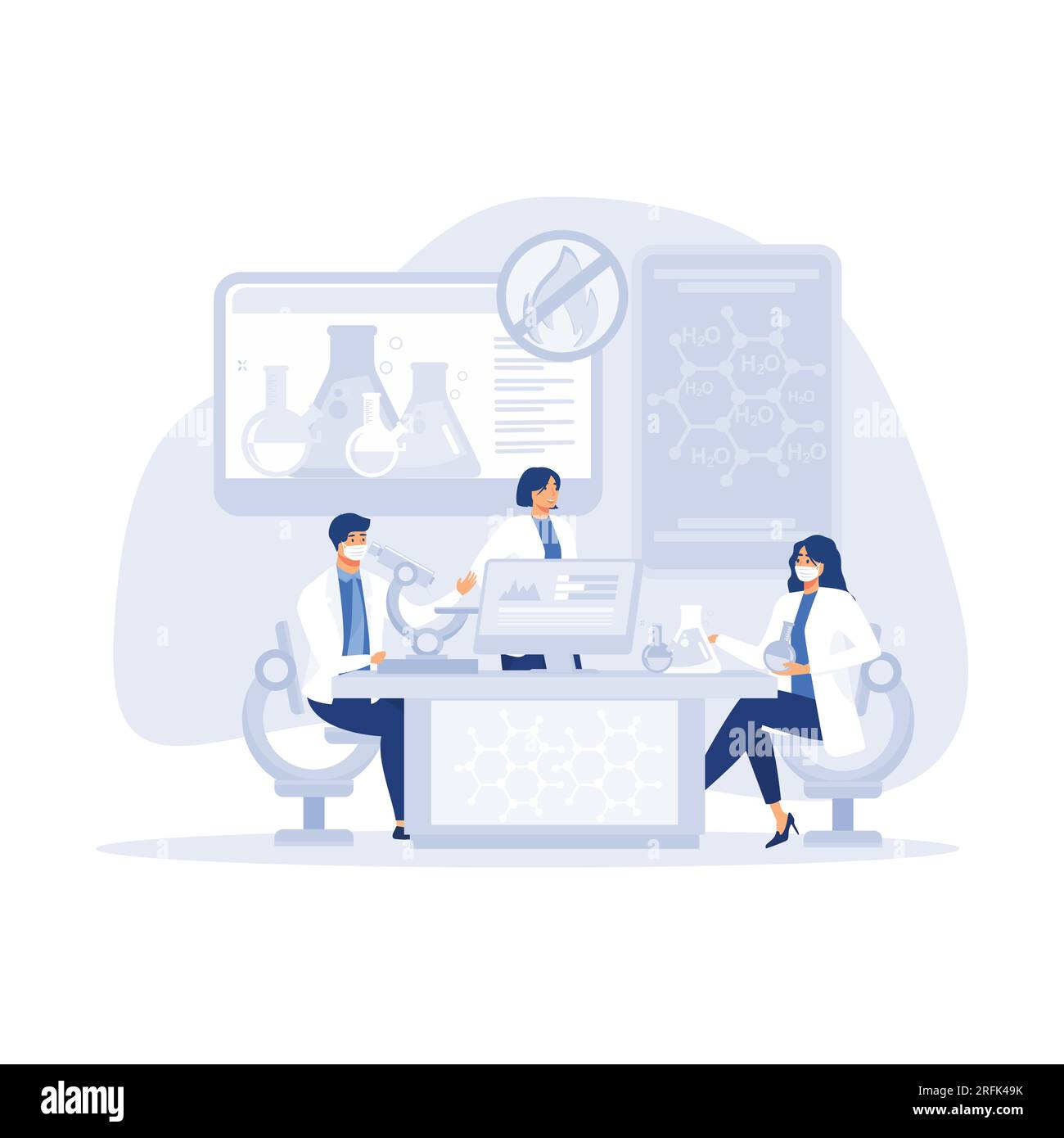 Professional scientists, Medical laboratory, research experiment biology molecular concept. flat ...