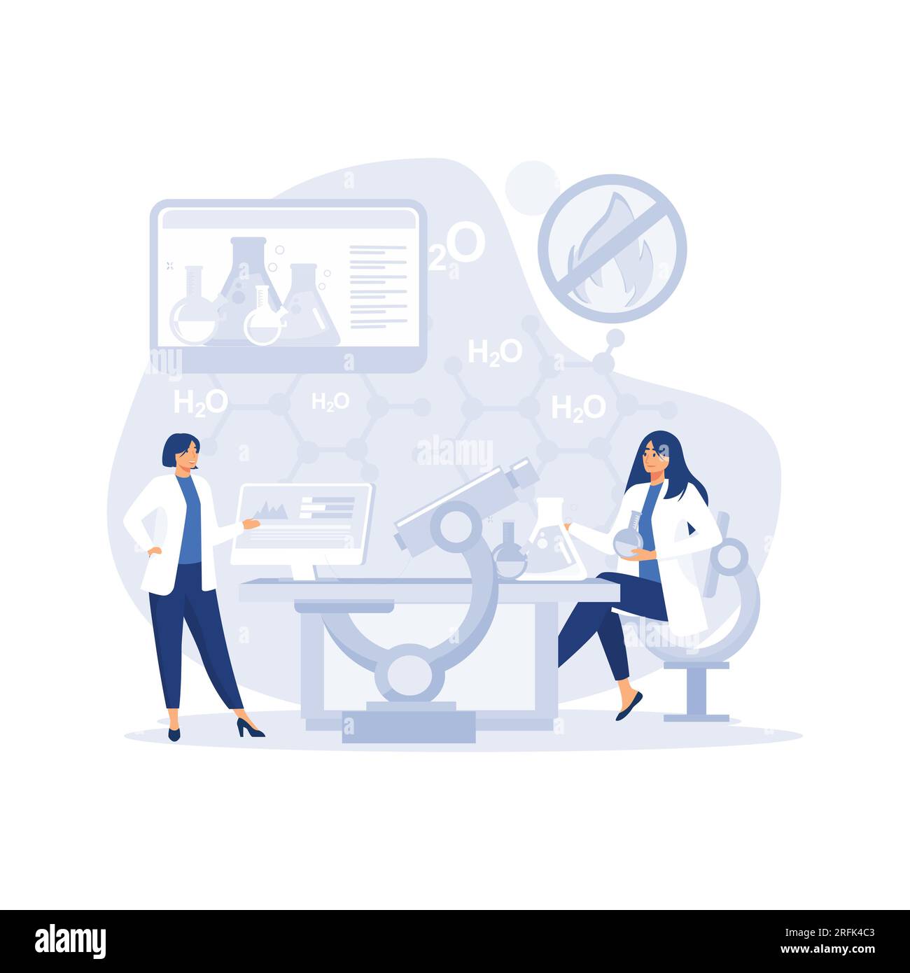 Scientific research concept, scientists two men and woman working at ... Scientific research concept, scientists two men and woman working at ...