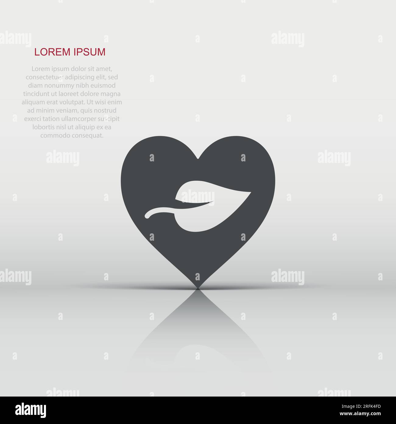 Heart and leaf icon in flat style. Vegan friendly vector illustration ...