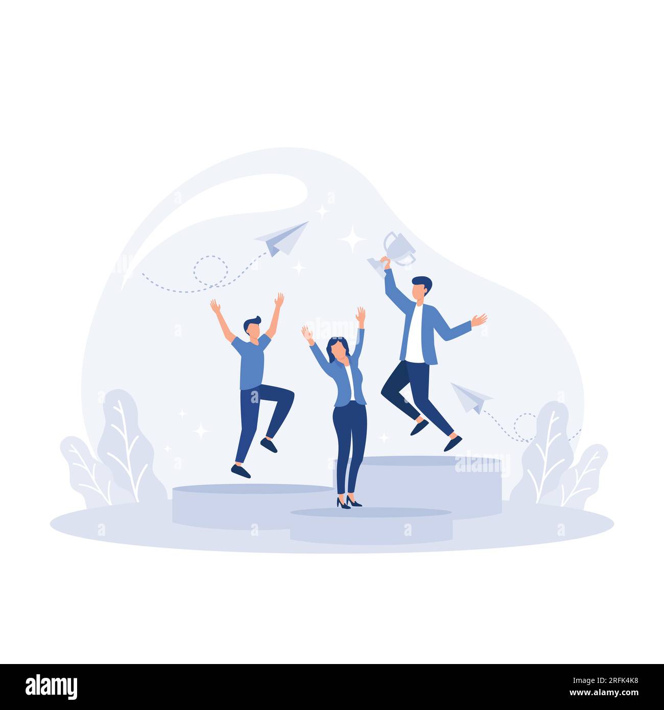 People standing on the podium rank first three places, jumps in the air ...