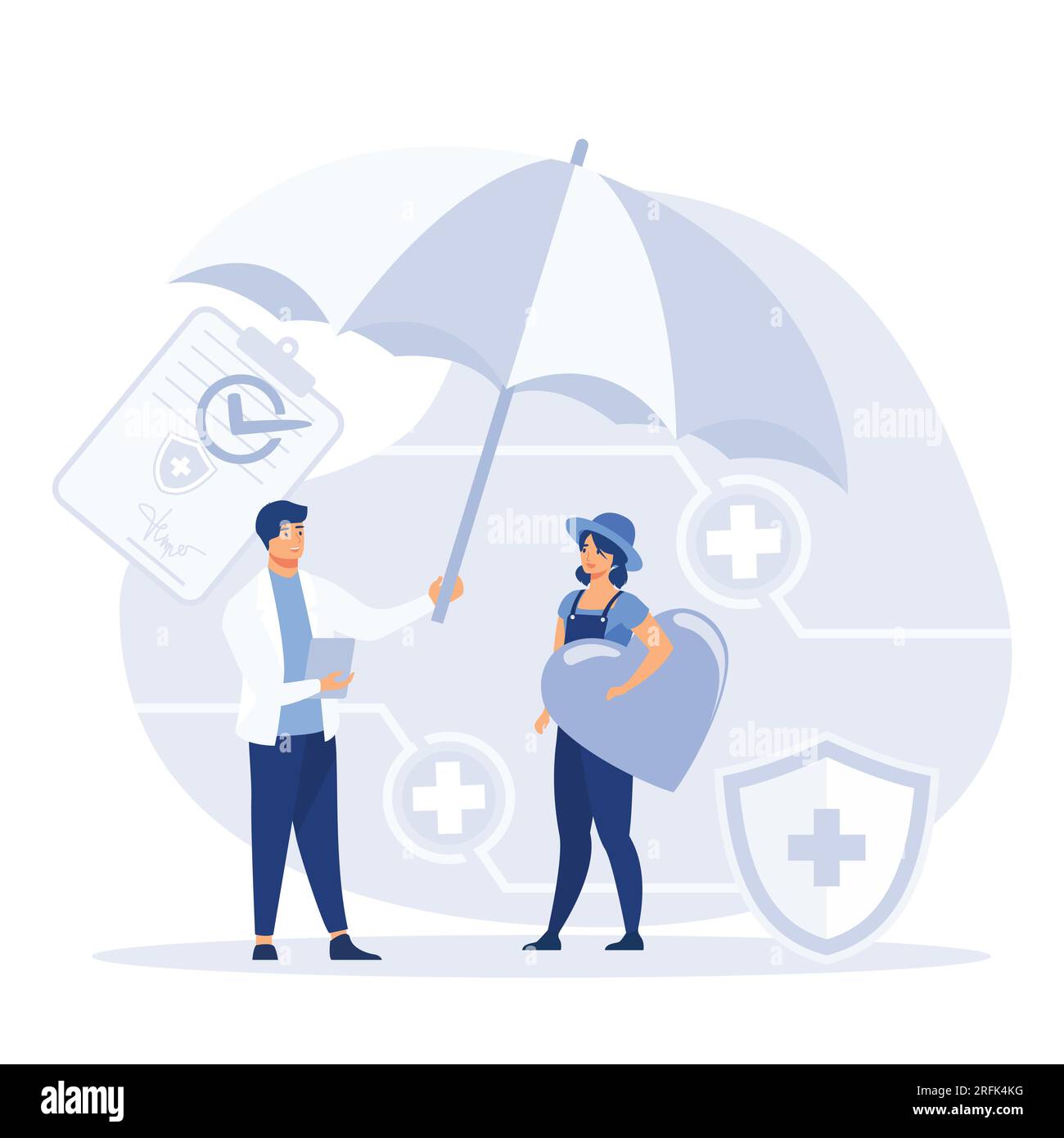 Health Insurance design concept with umbrella protection, flat vector ...