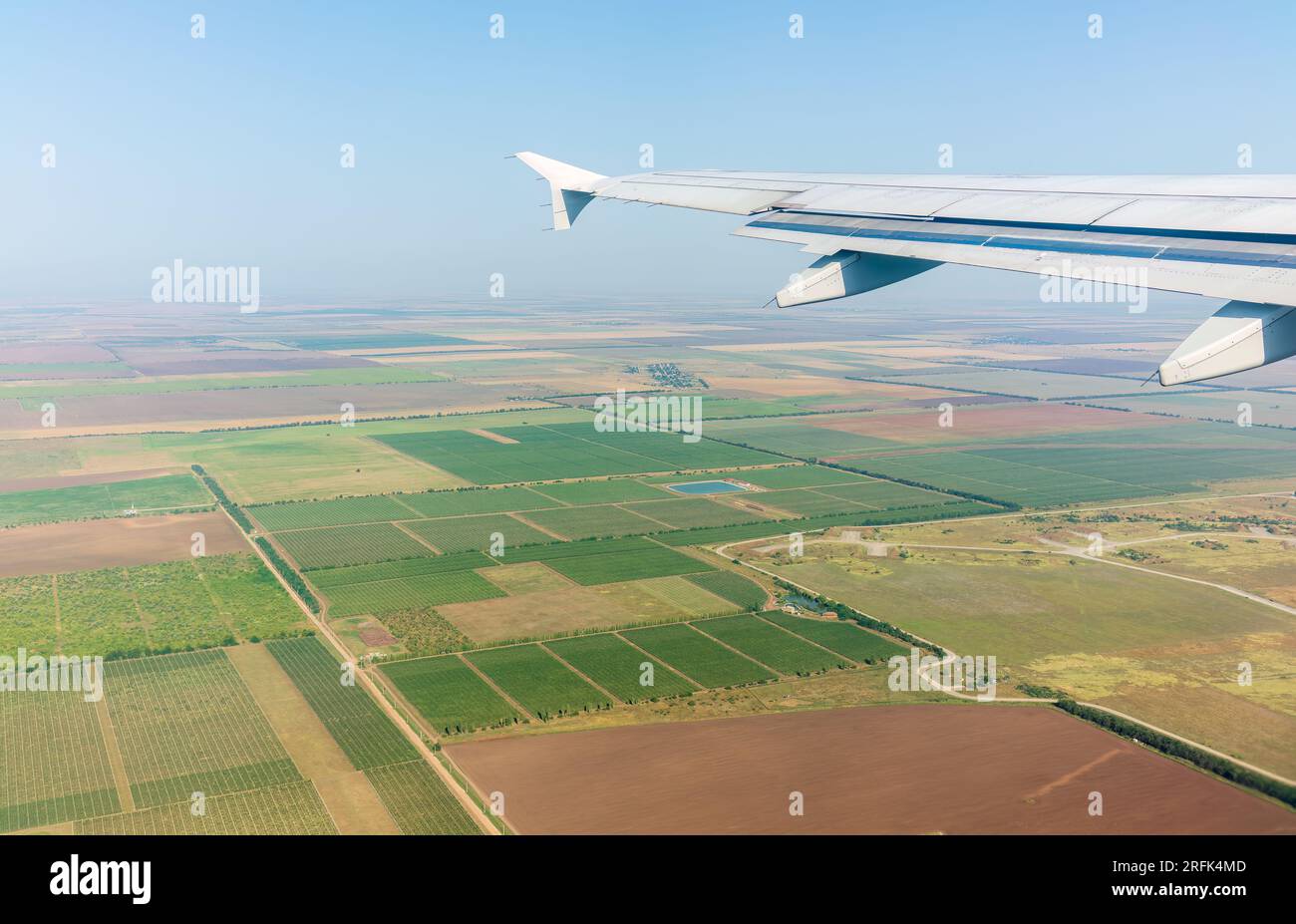 View from the airplane window during takeoff at Koltsovo airport on a ...