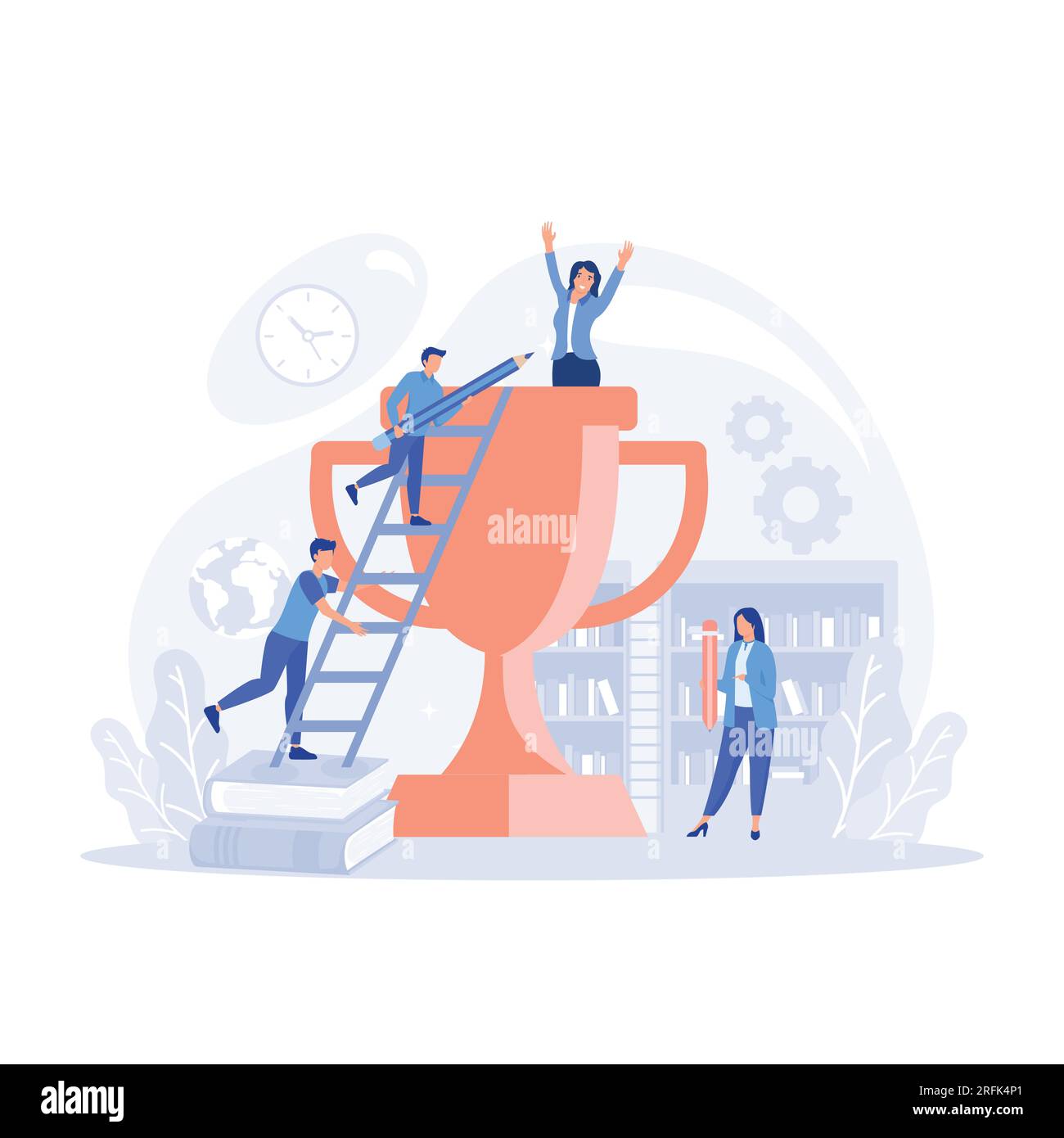 Success team concept illustration, people celebrate success achievement, flat vector modern ...