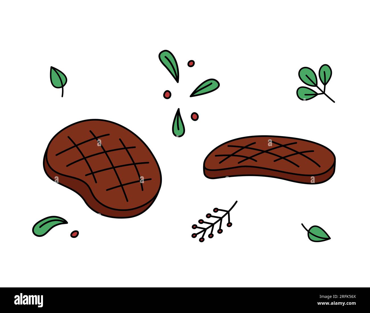 Beef steaks vector doodles set. Cooked pieces of meat isolated on white ...