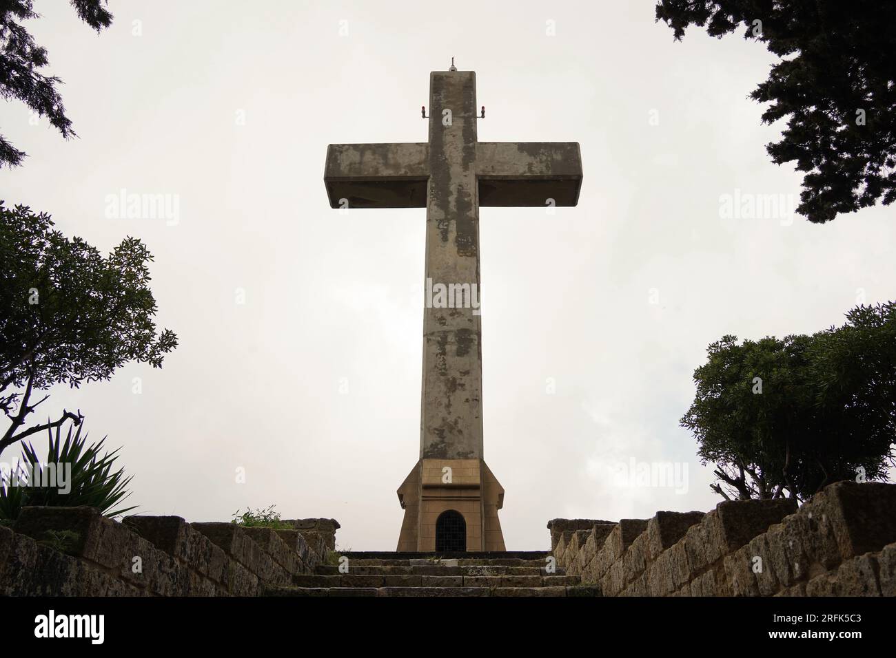 The giant cross on the observation deck at Mount Filerimos. Rhodes ...
