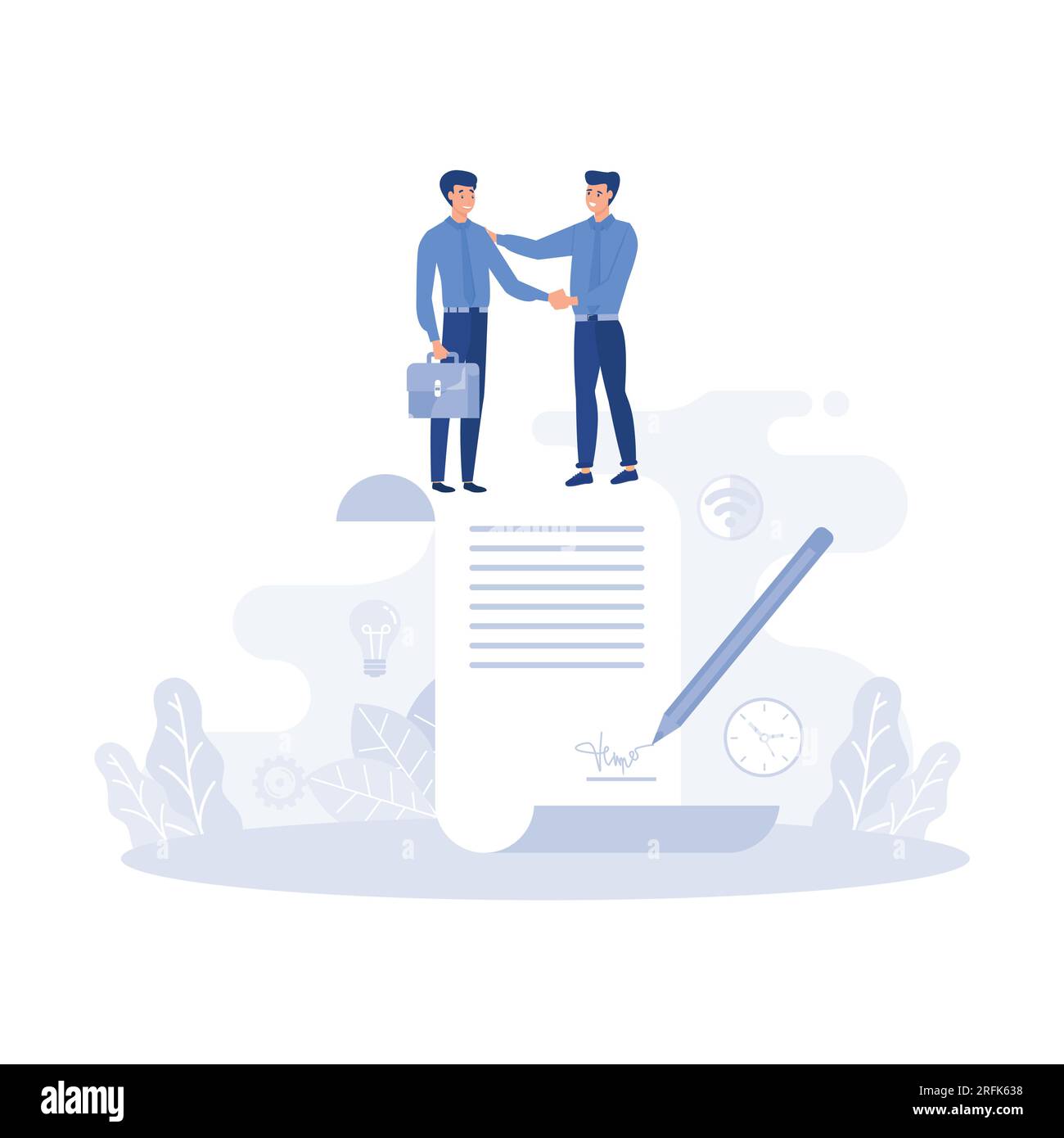 Agreement. Business people standing on a signed contract, flat vector ...