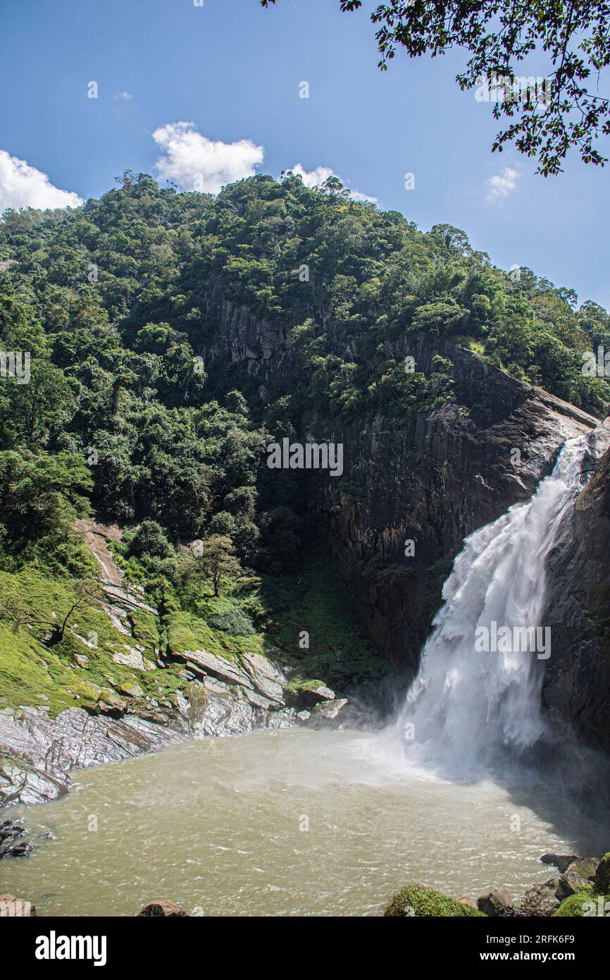 A view of a famous waterfall, Dunhinda Falls, in Badulla, Sri Lanka ...