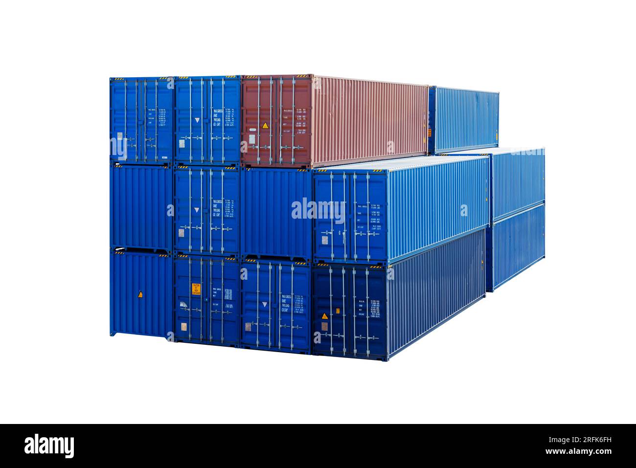 Stacked group of cargo high super heavy containers isolated on white ...
