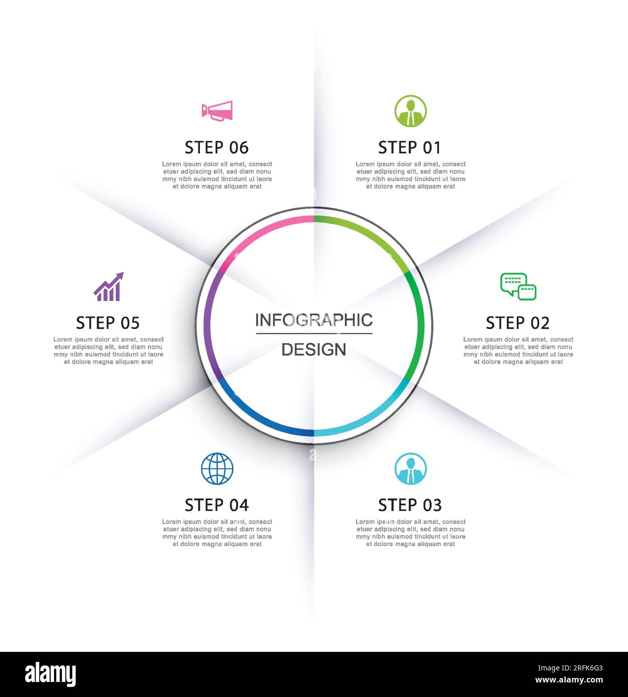 Infographics circle timeline with 6 number data template. Vector illustration abstract ...