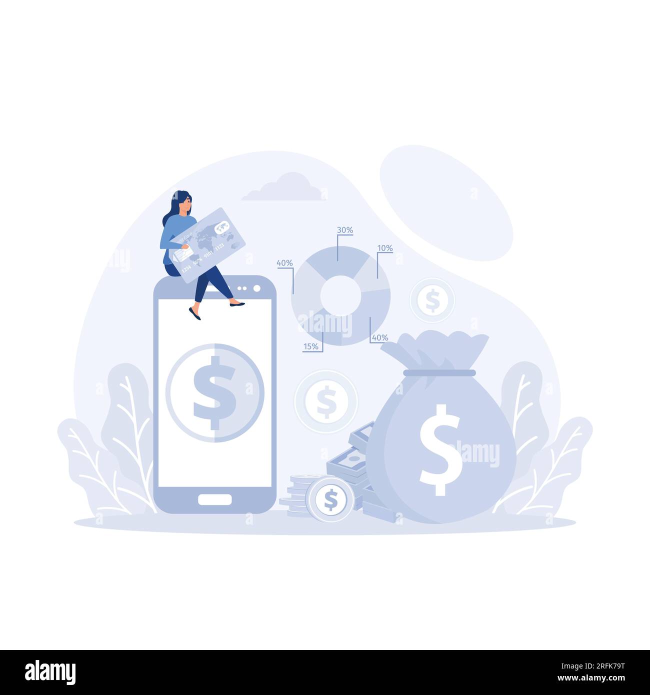 Financial transactions, non-cash payment transactions, flat vector ...